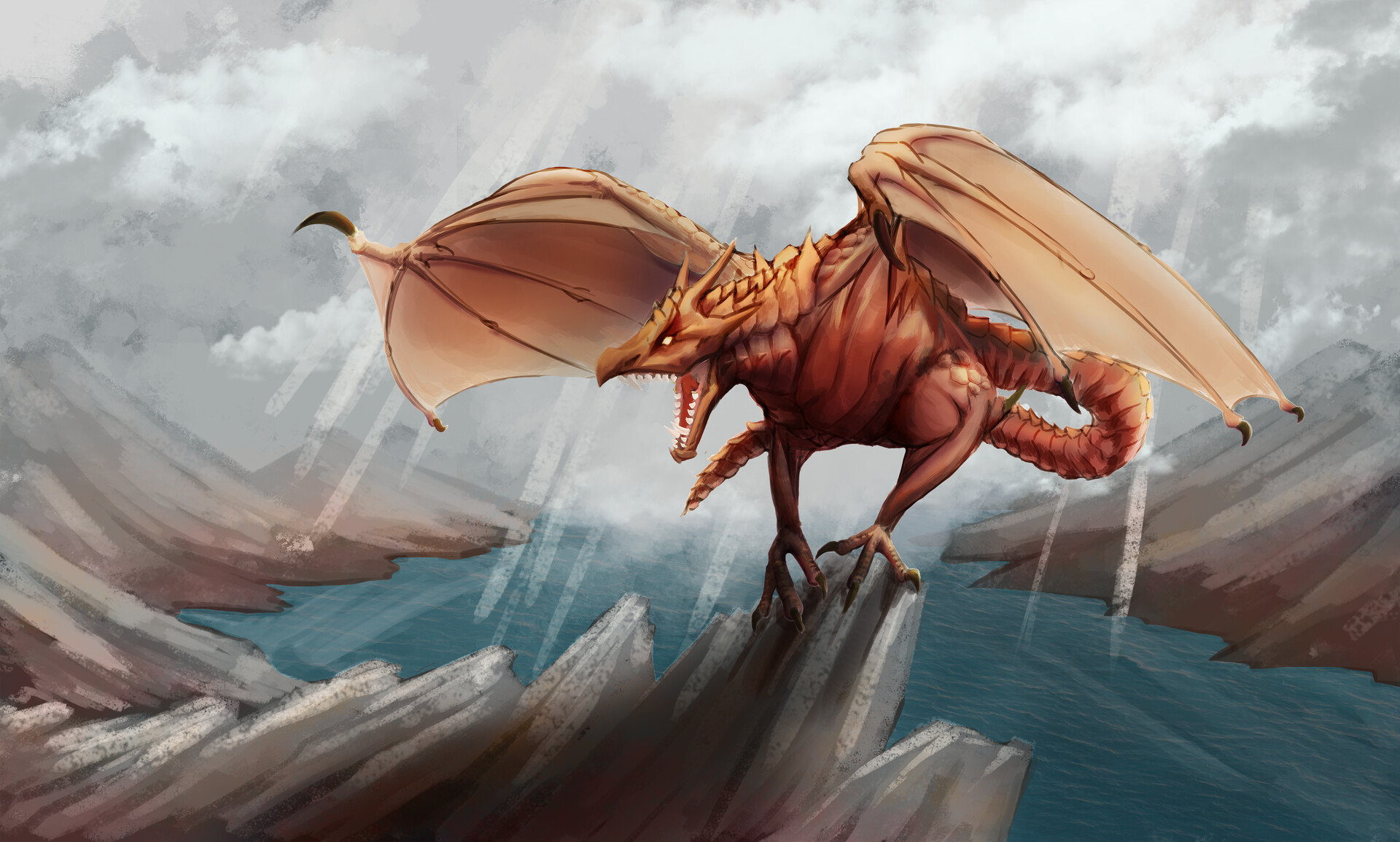 ArtStation - Wyvern on a cliff