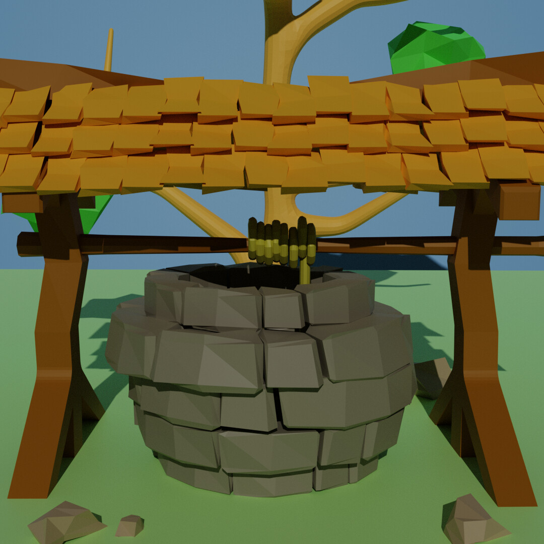 ArtStation - Well and tree, low poly