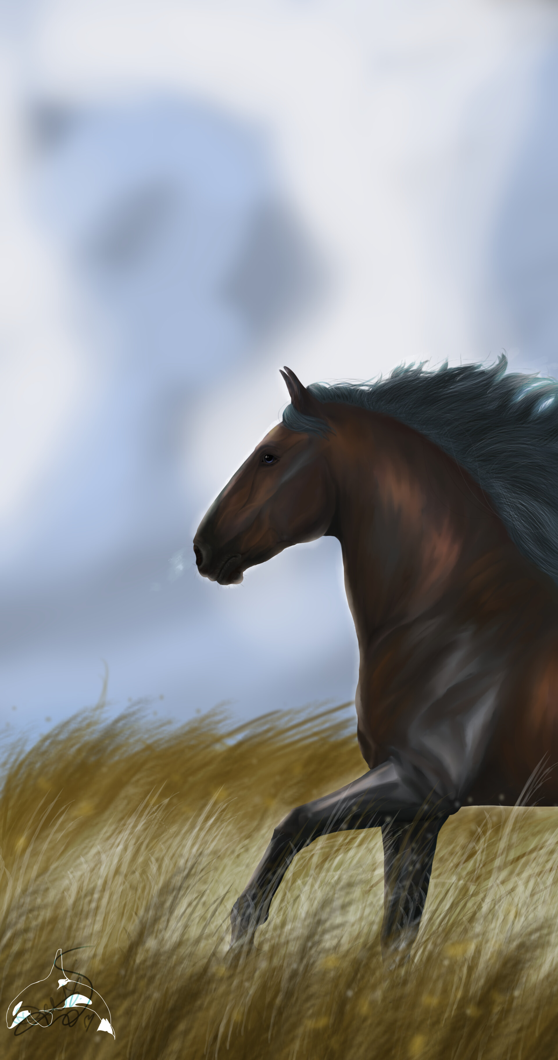 ArtStation - Lusitano stallion in a wheat field