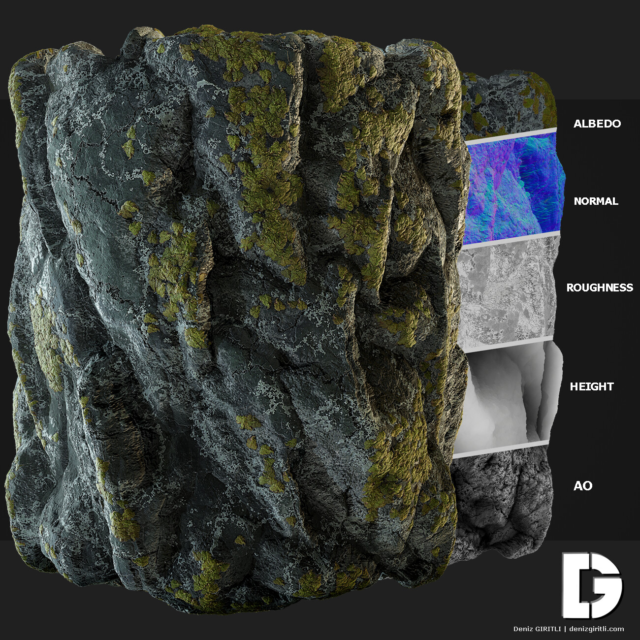 Deniz Giritli - Mossy Rock Material - Substance Designer