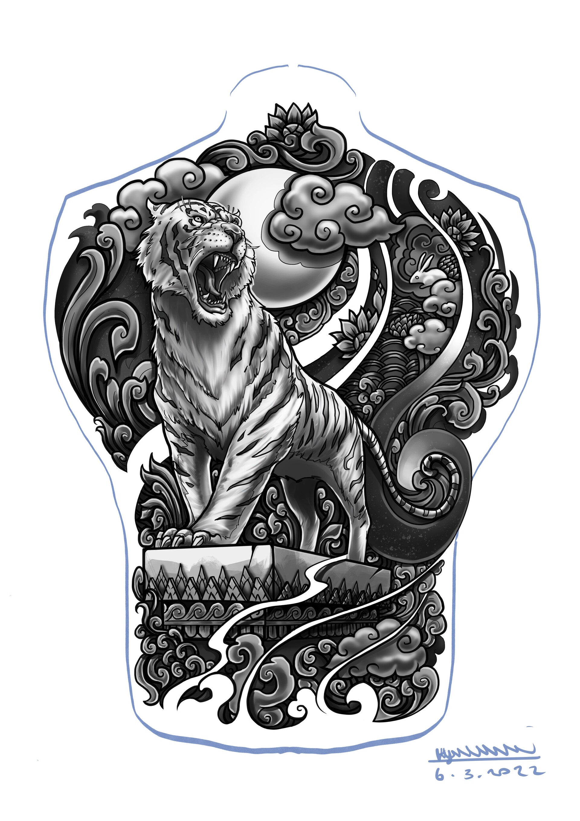 Ko Kyaw ( PIXEL BRUSH ) - Traditional Full Back Tattoo Illustration