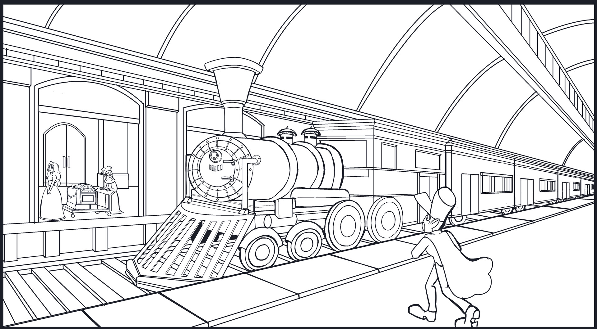 coloring page train station
