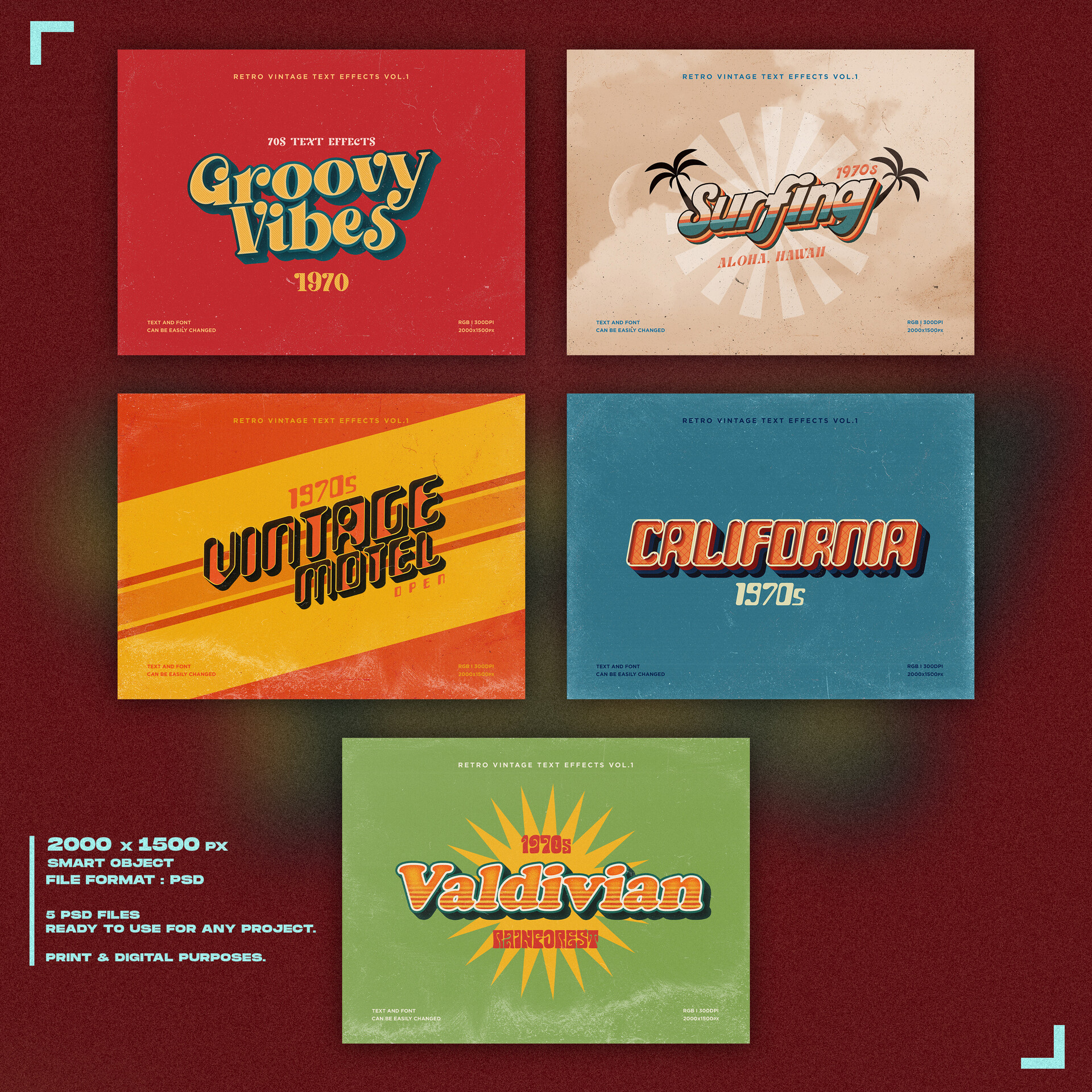 Cursedesign - RETRO VINTAGE TEXT EFFECTS VOLL.1 L 5 PSD FILES