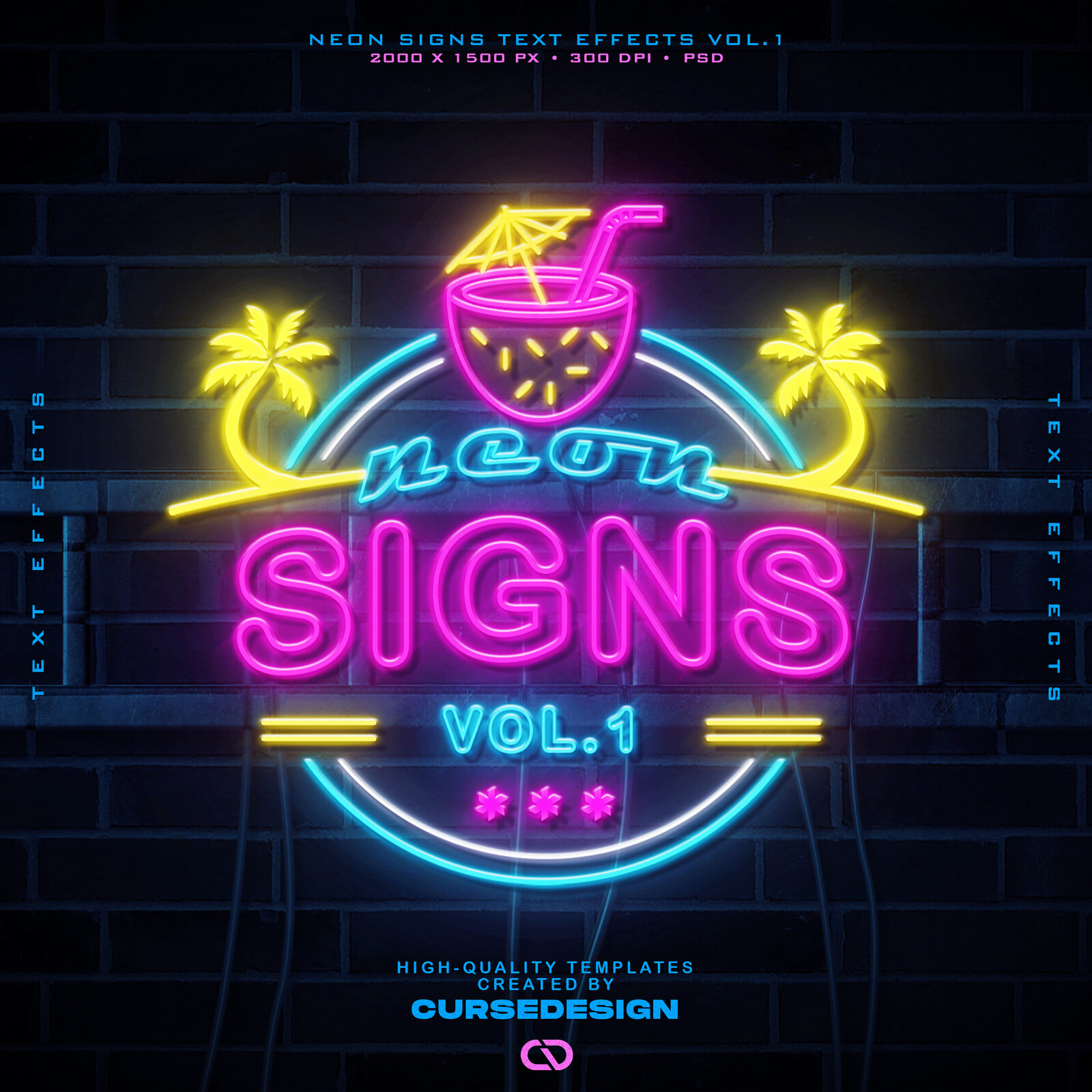 Cursedesign - NEON SIGNS TEXT FFECTS VOL.1 L 10 PSD FILES