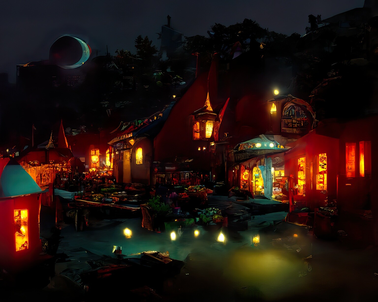 ArtStation - a fantasy night market of some sort