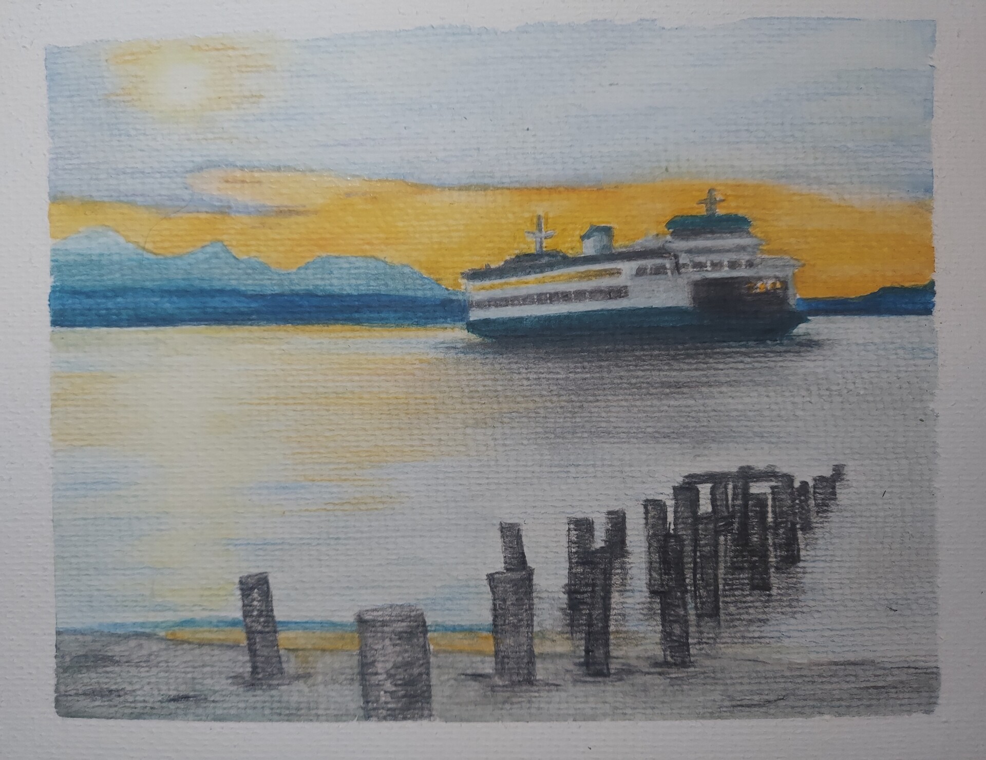 ArtStation - Ferry at Sunset