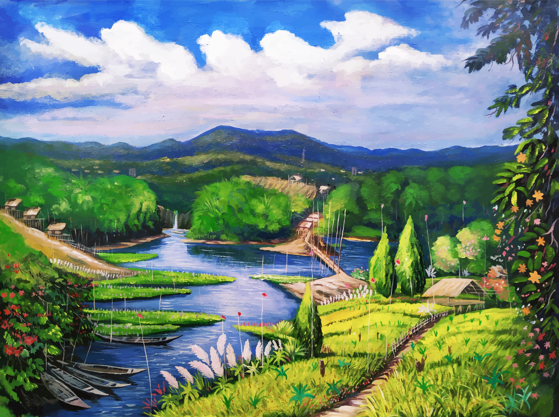 how to draw landscape with acrylics