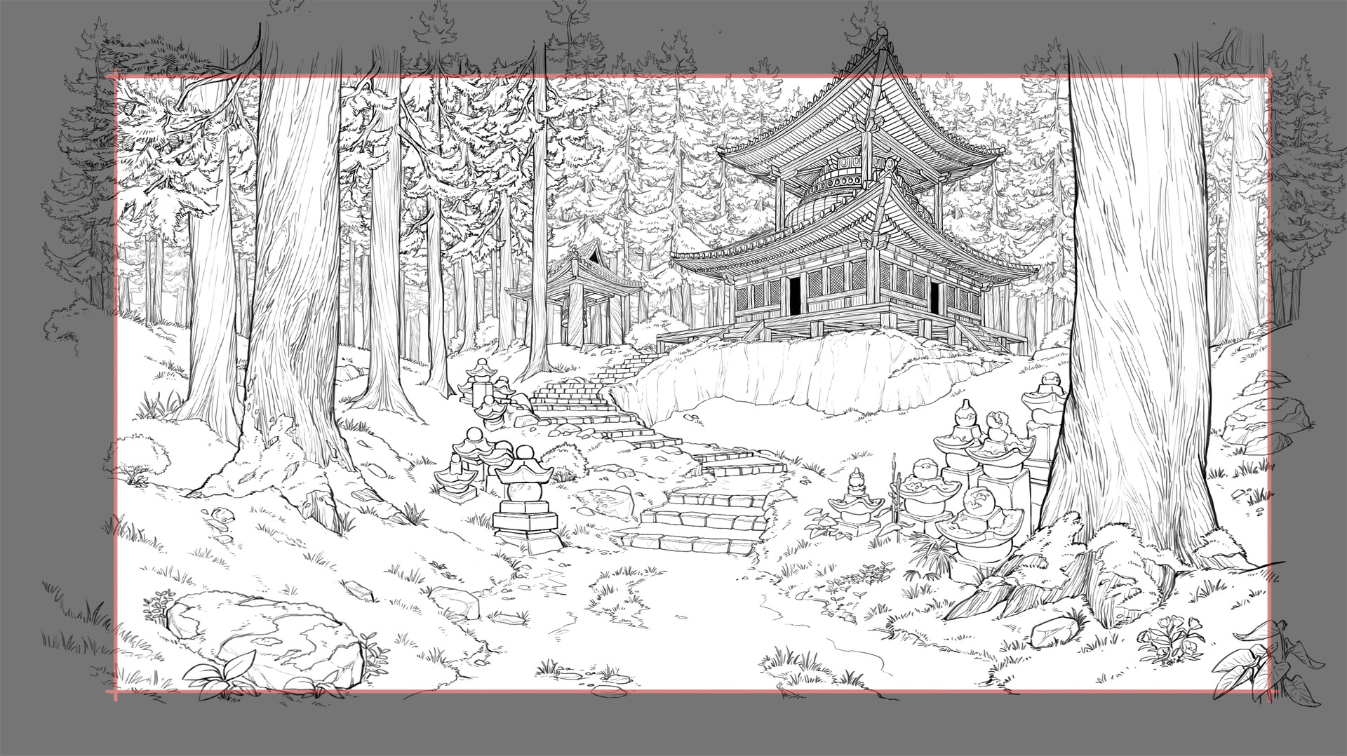 ArtStation - Japanese temple Line art