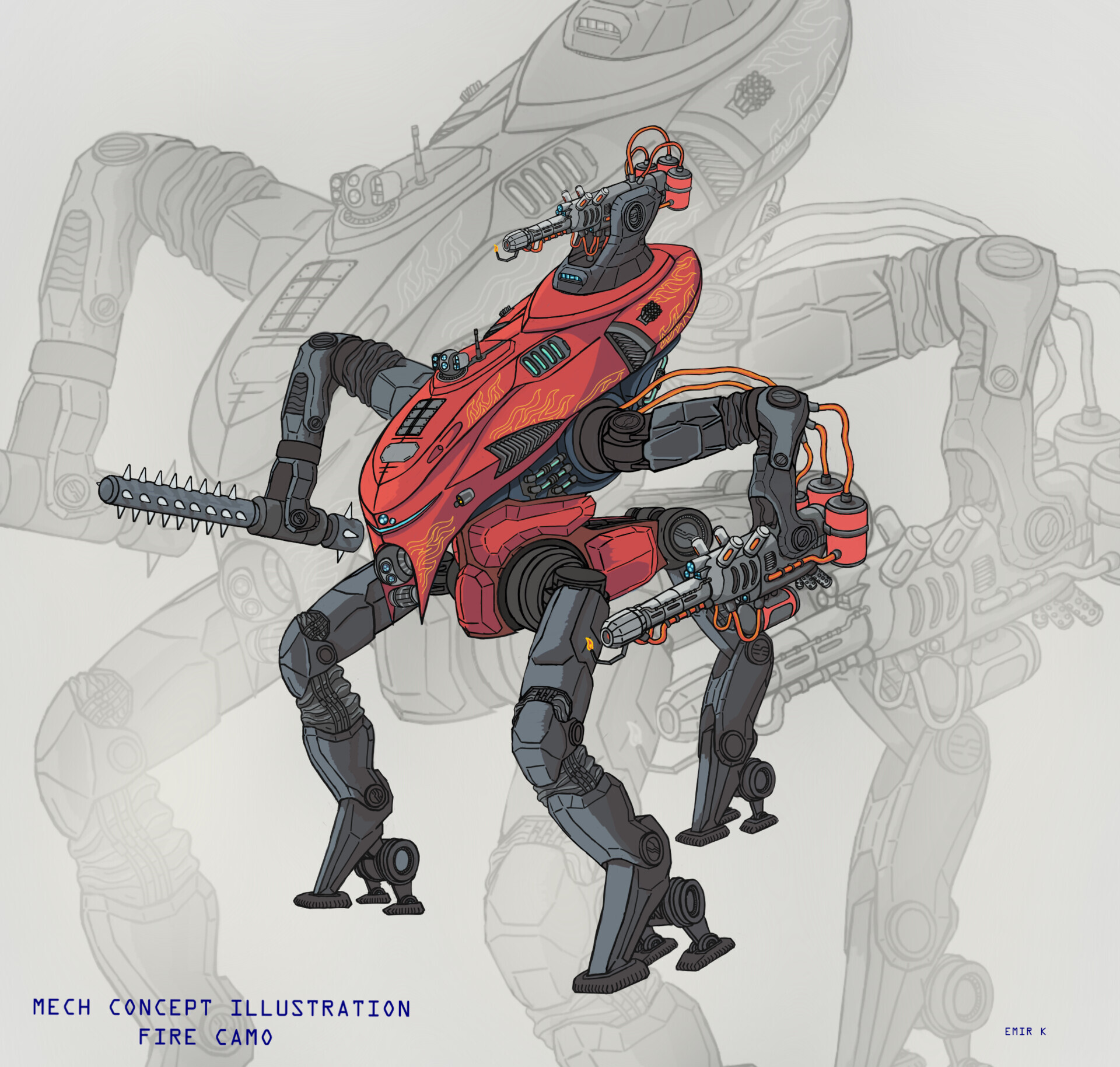 ArtStation - Mech concept illustration, Fire camo
