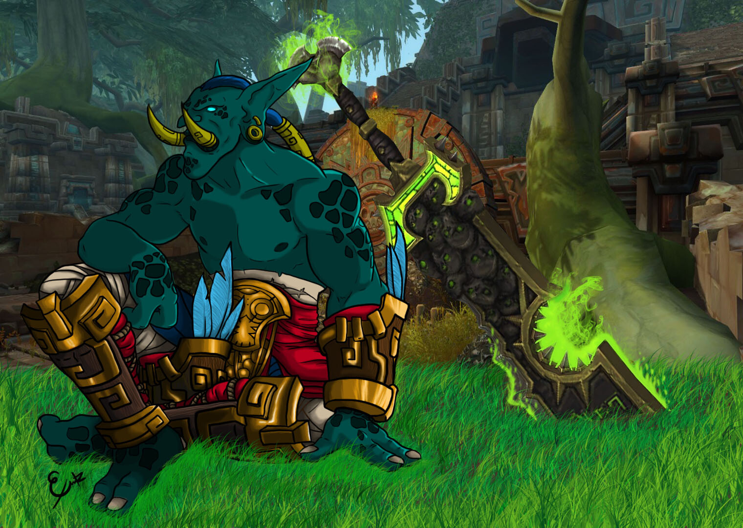 ArtStation - Zandalari Troll resting after battle