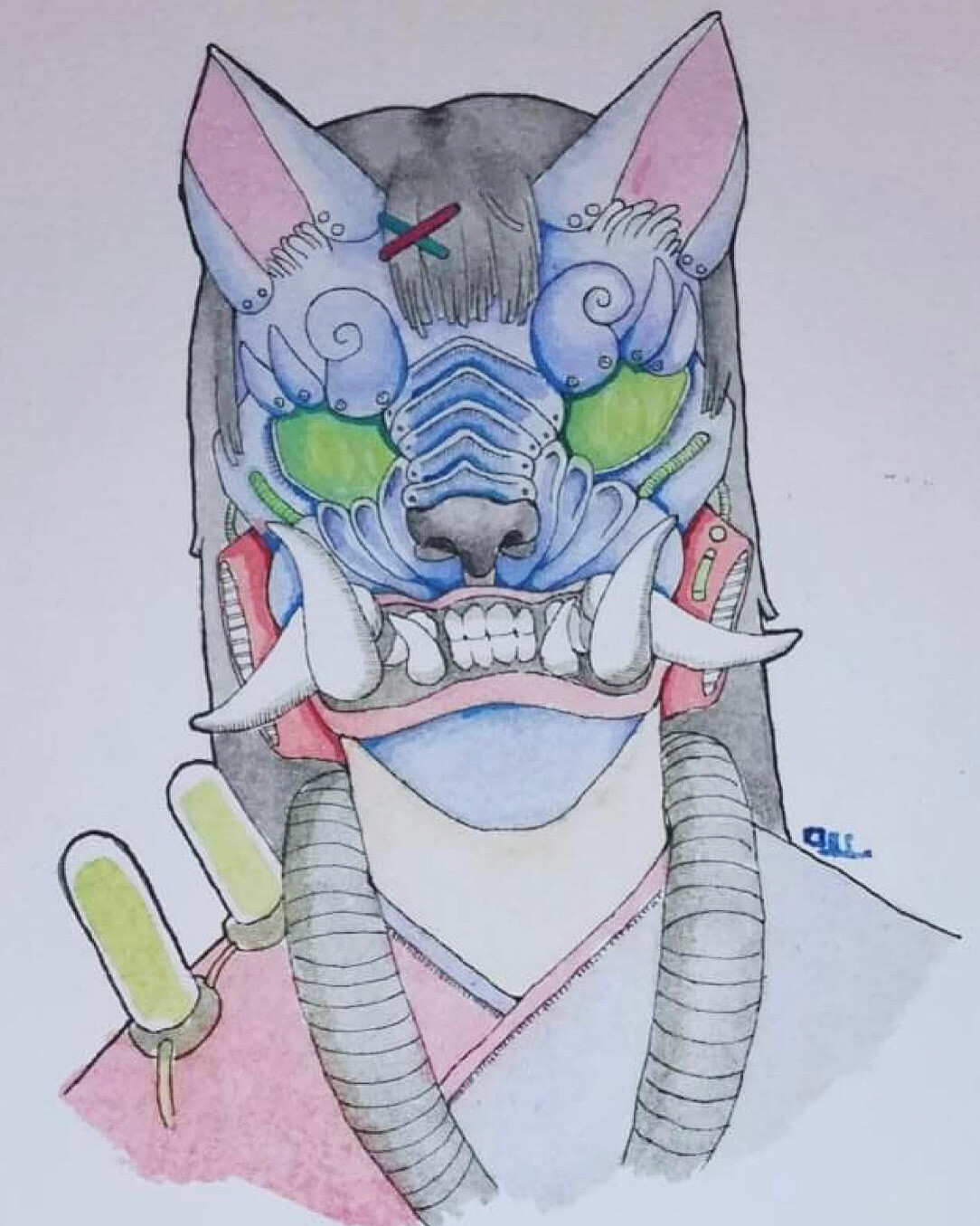 ArtStation - Oni mask fox girl commission design