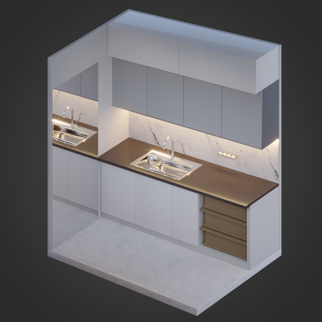 ArtStation - Architectural Visualization - Kitchen Utility Isometric View