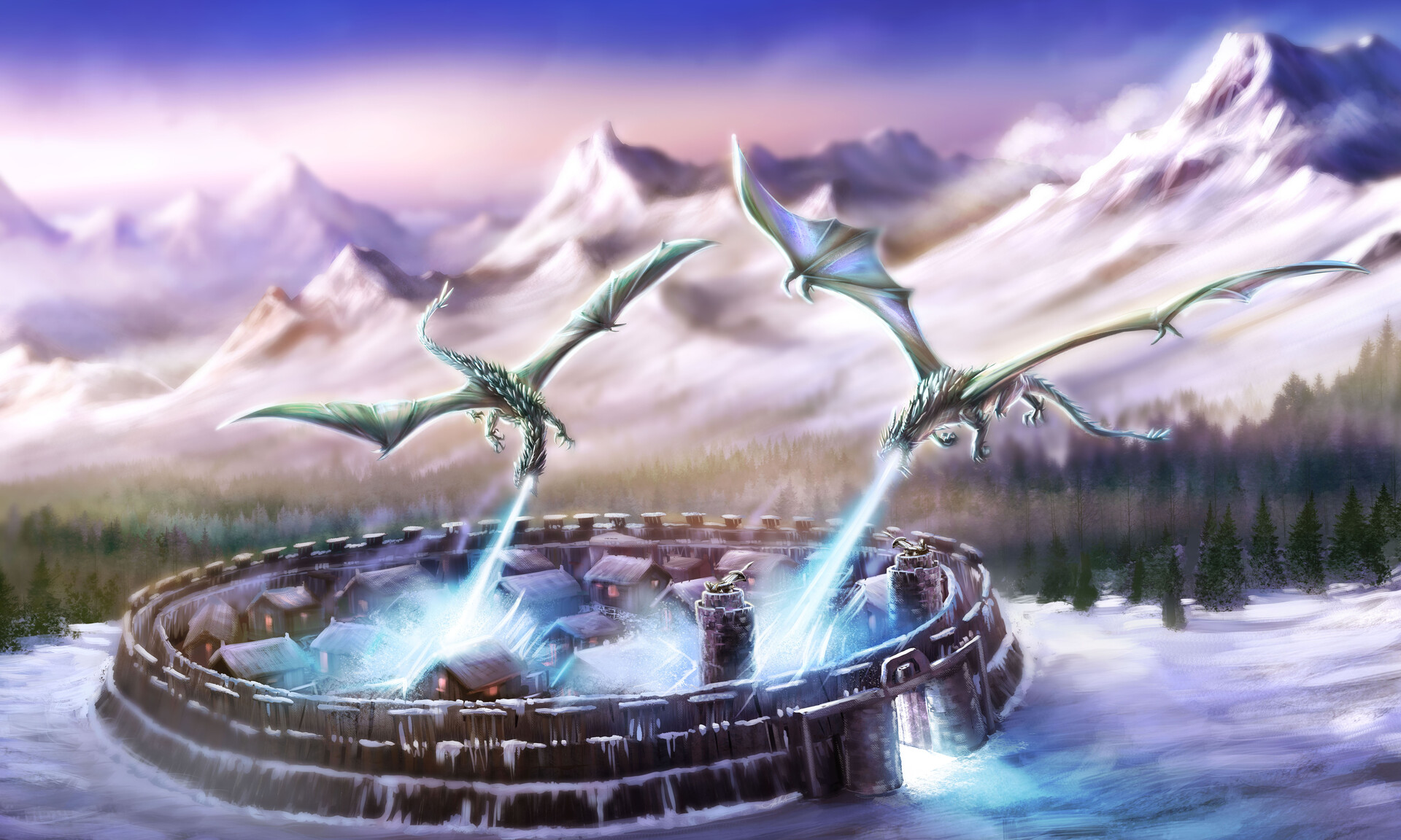 ArtStation - ICE DRAGONS attacking