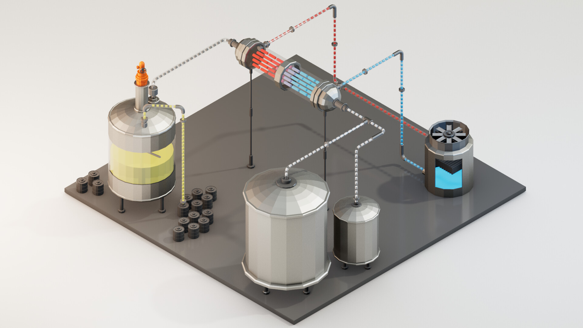 RD Studios - Distillation Process - low-poly 3D Illustration
