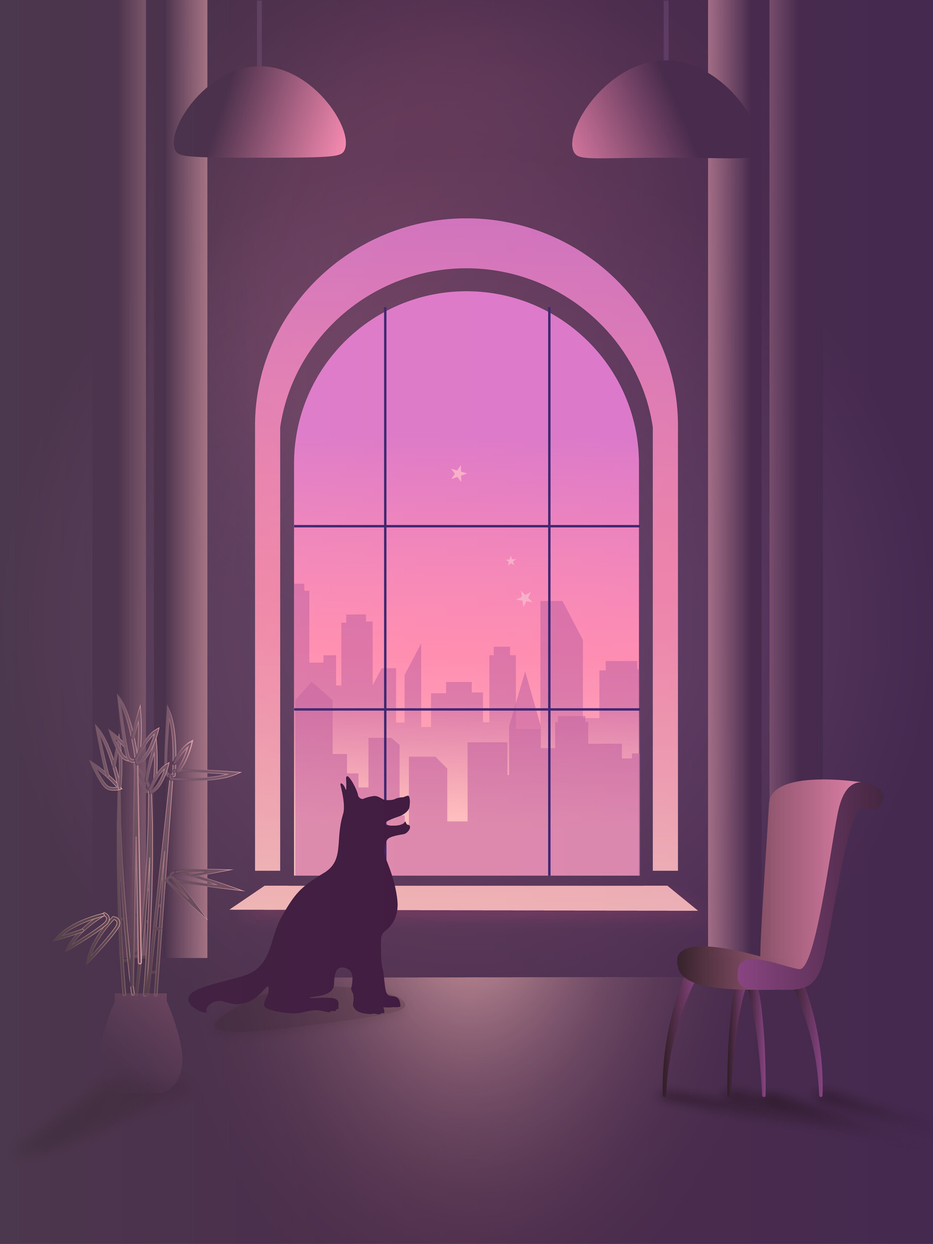 ArtStation - Cityscape from window illustration