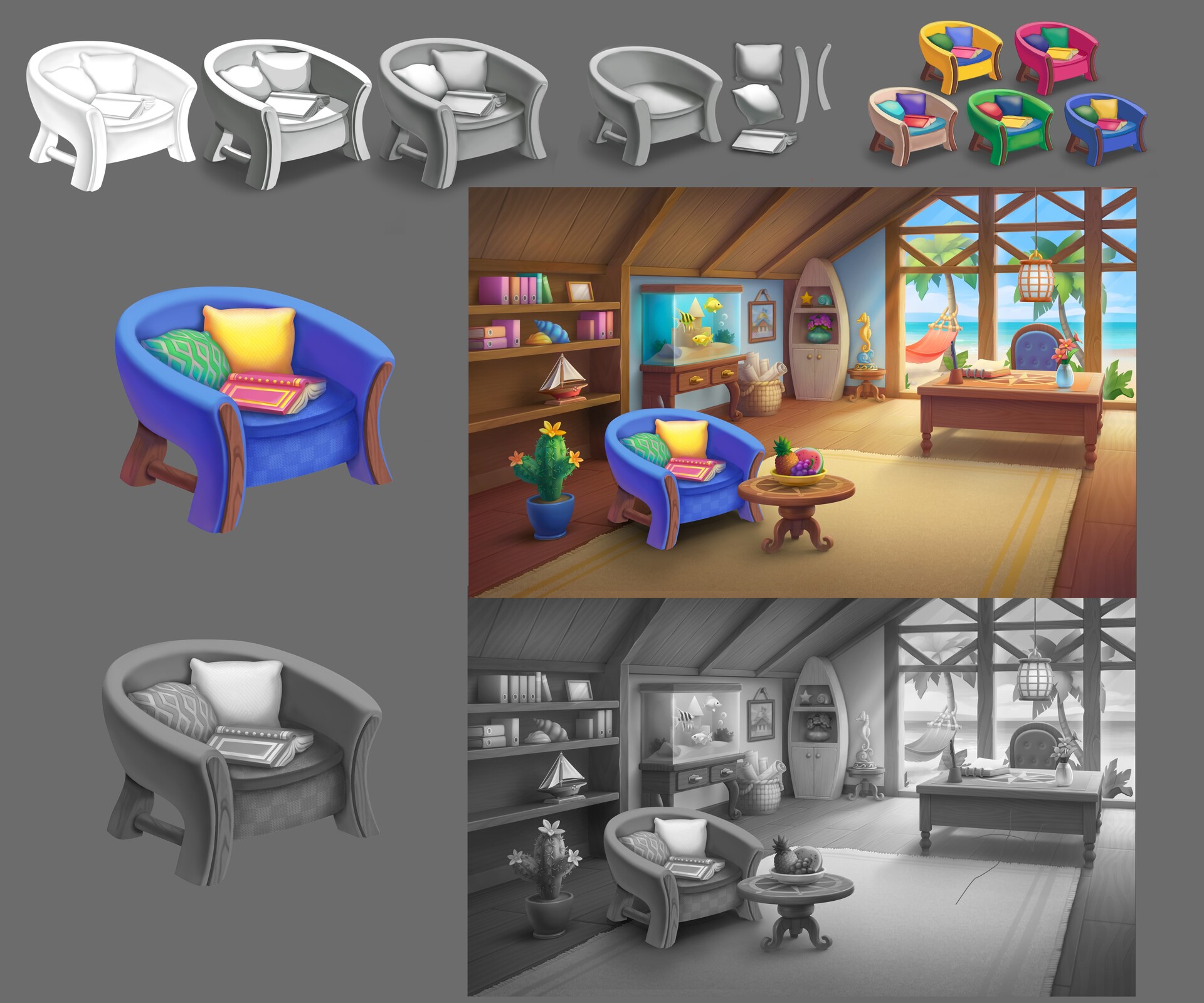 ArtStation - Armchair disaign, isometry, 2D game art