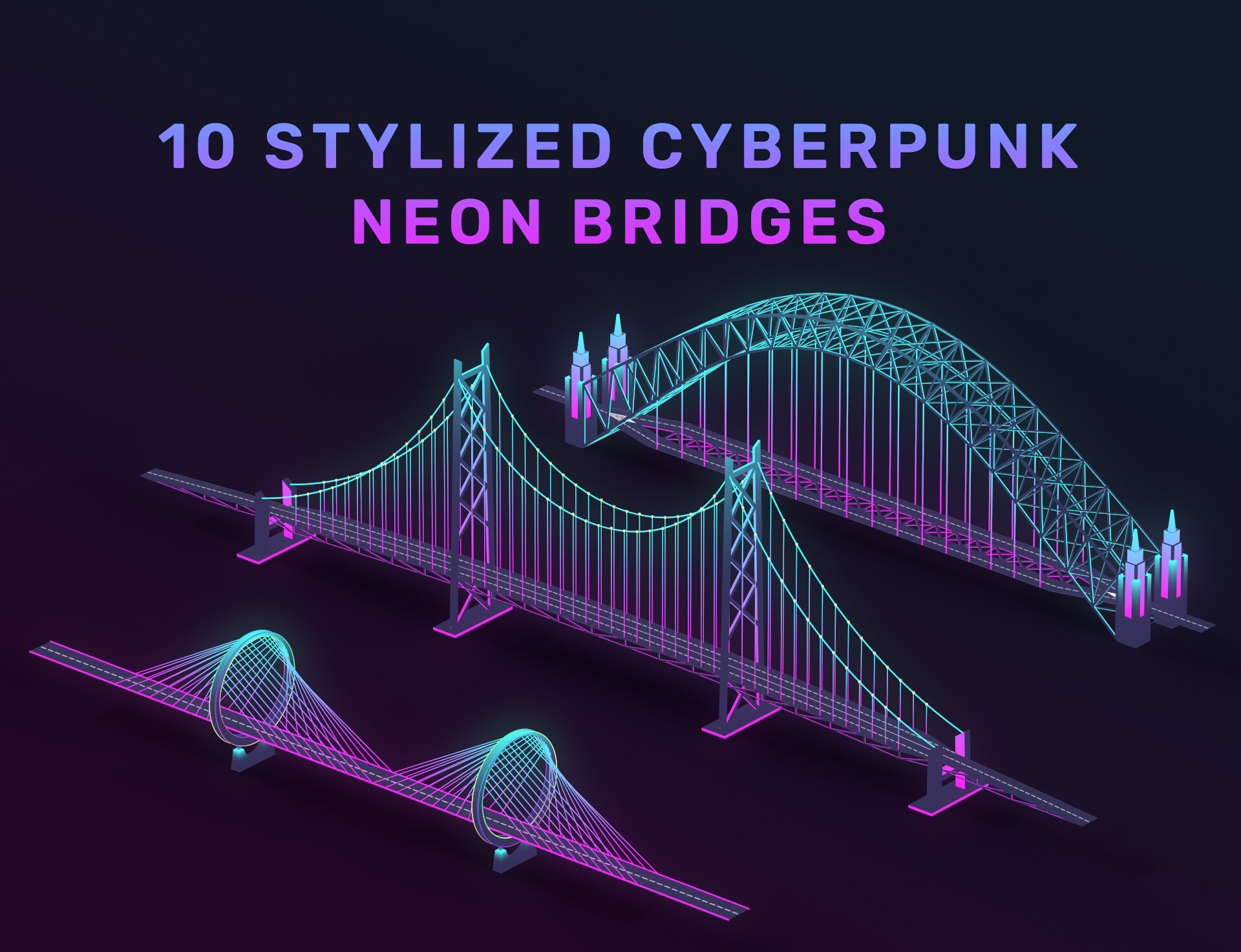 ArtStation - Cyberpunk Neon Bridges Low-Poly