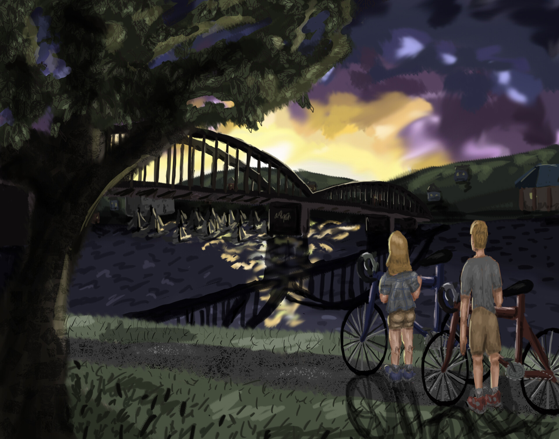 ArtStation - Bicycle Path Sunset
