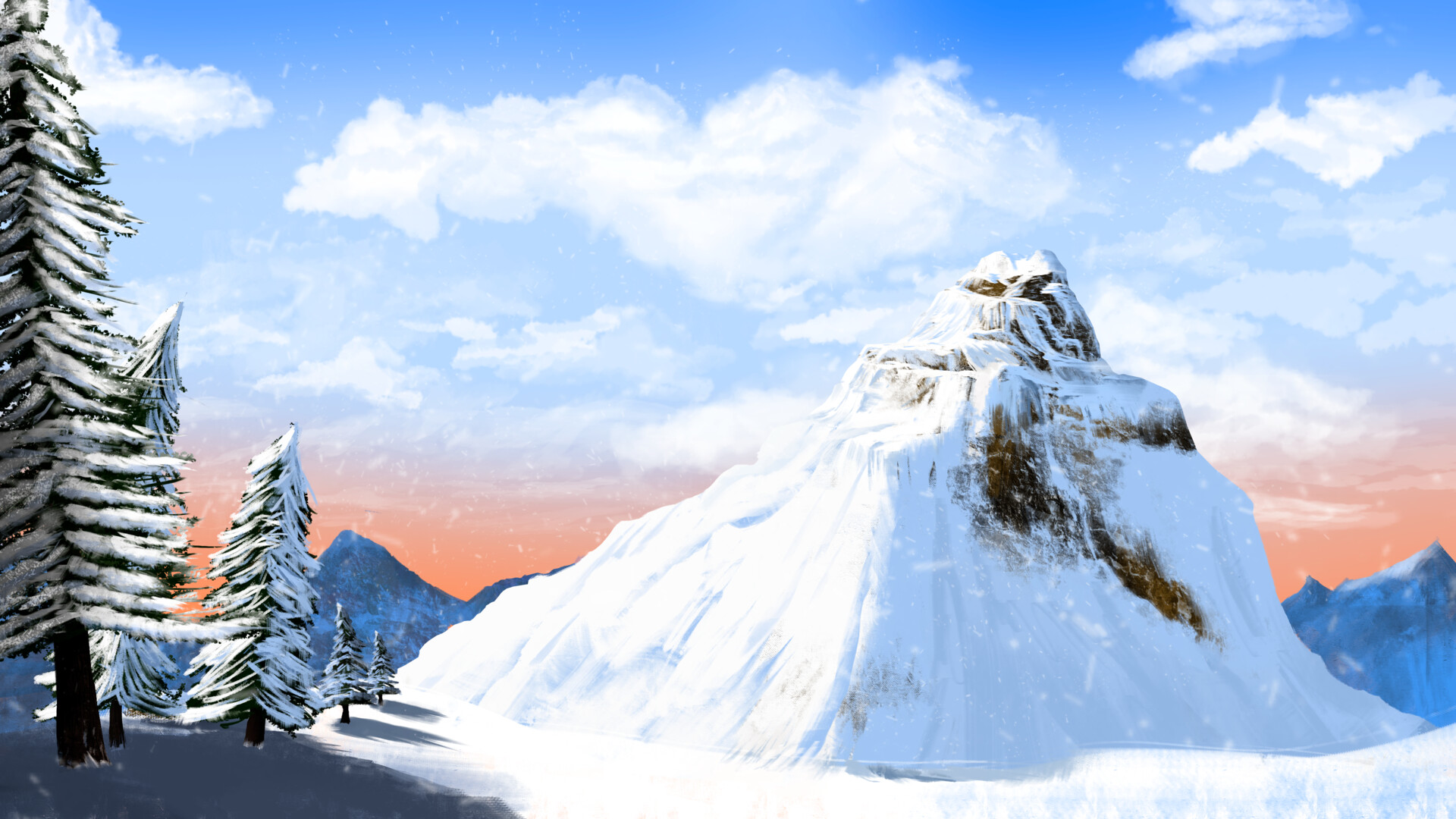 ArtStation - Snowy mountain digital art