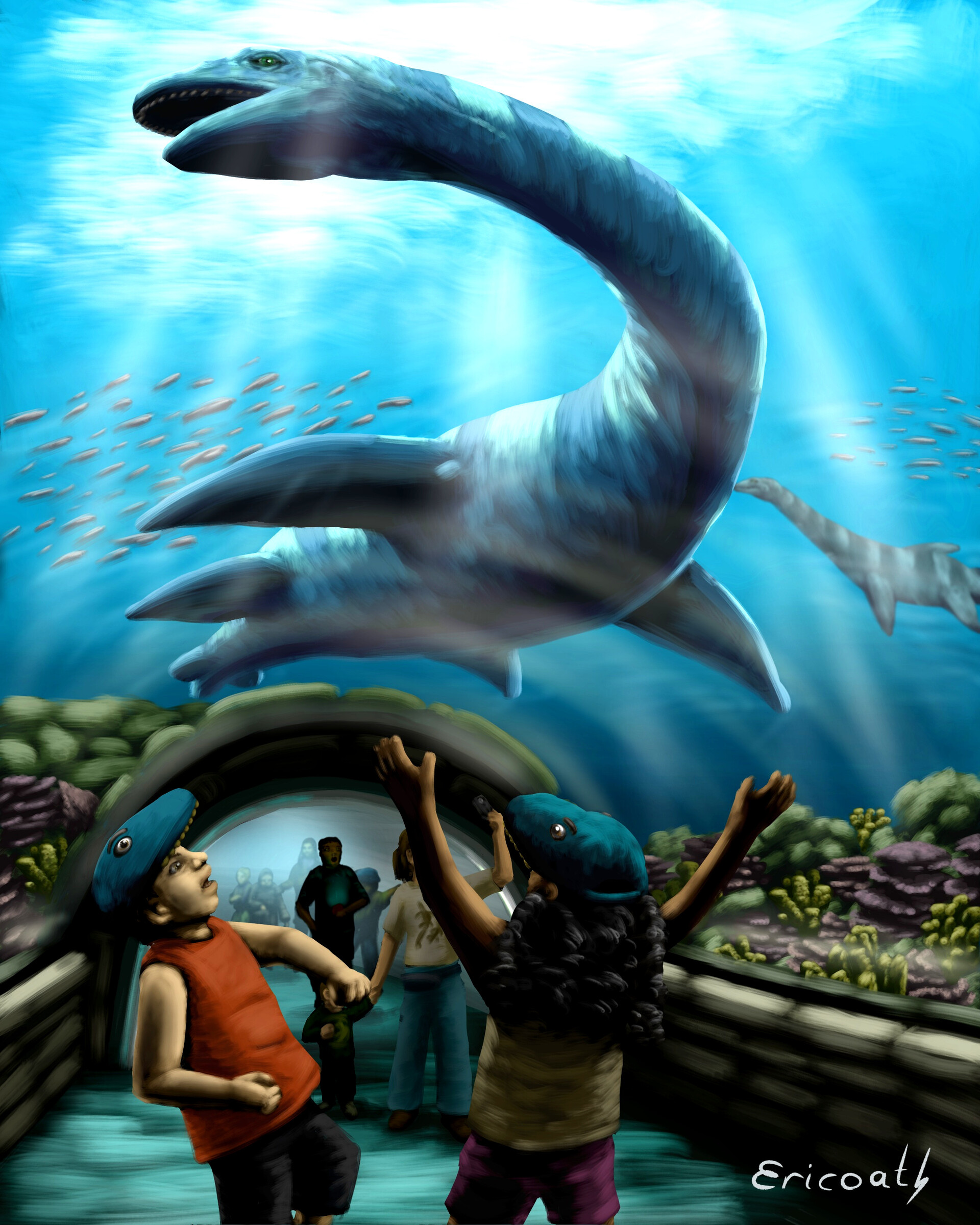 ArtStation - "Arriving early for the plesiosaurus exhibit".
