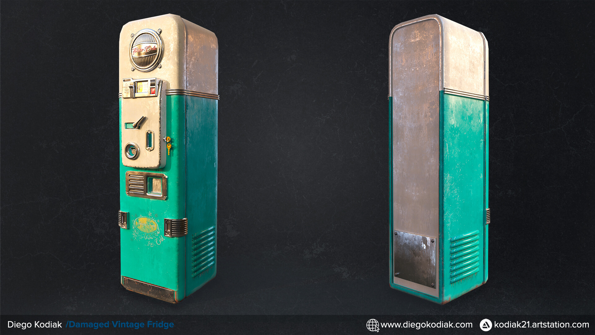 ArtStation - Damaged Vintage Fridge Prop