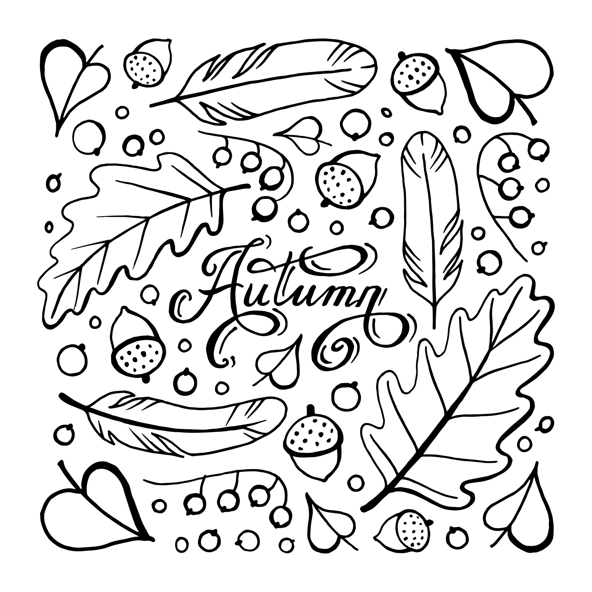 ArtStation - Autumn doodle hand-drawn page with outlines for adult ...