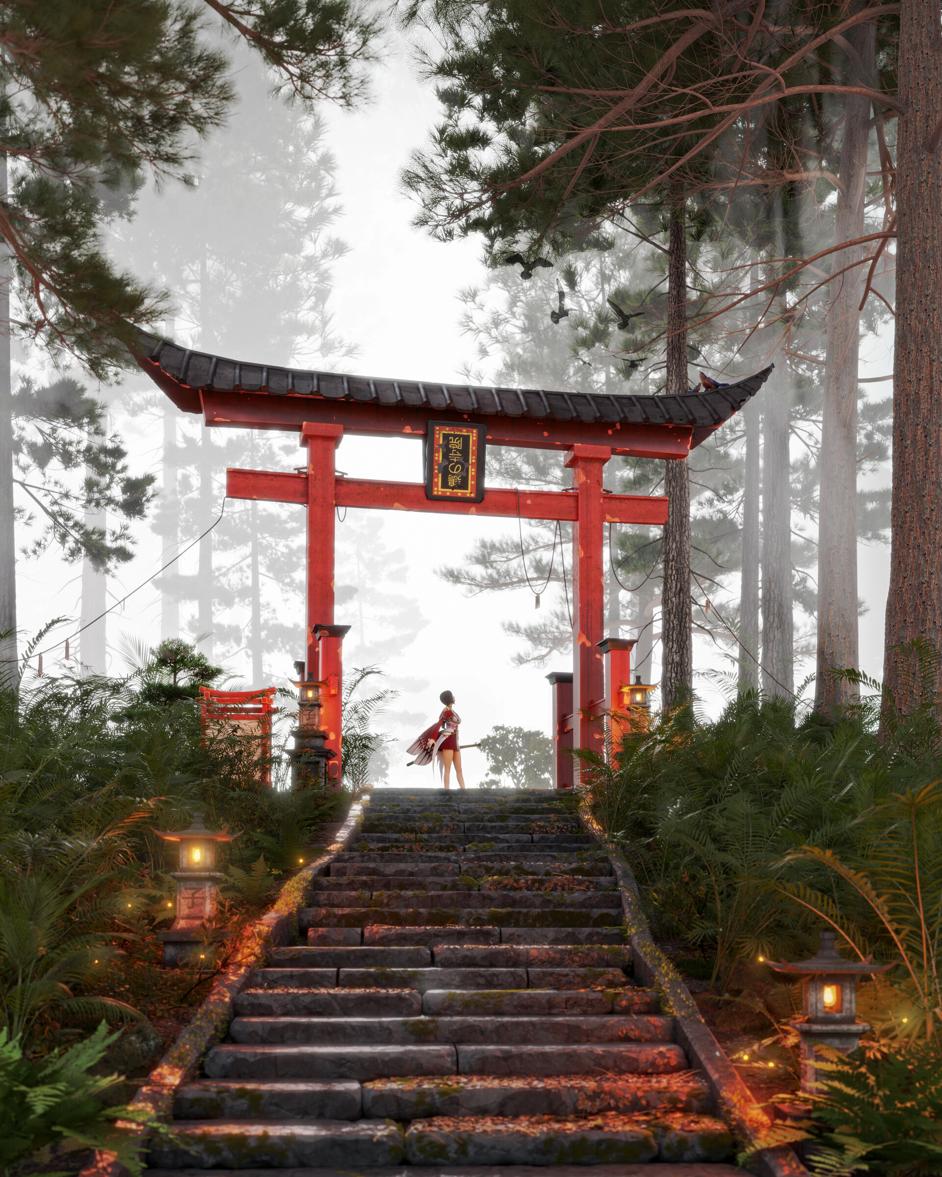 ArtStation - Torii in the pine forest