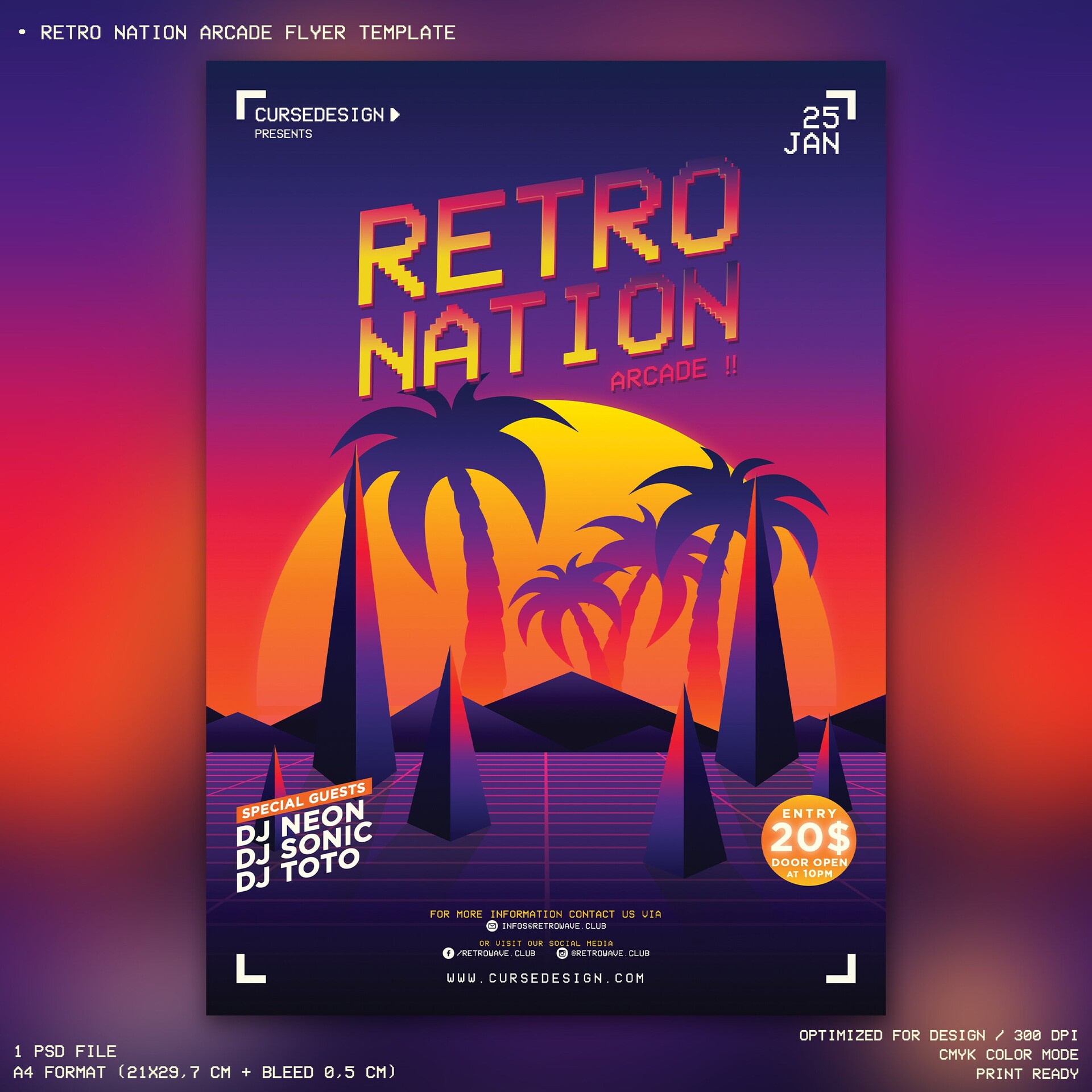 ArtStation - FREE ! Retro Nation Arcade Flyer Template