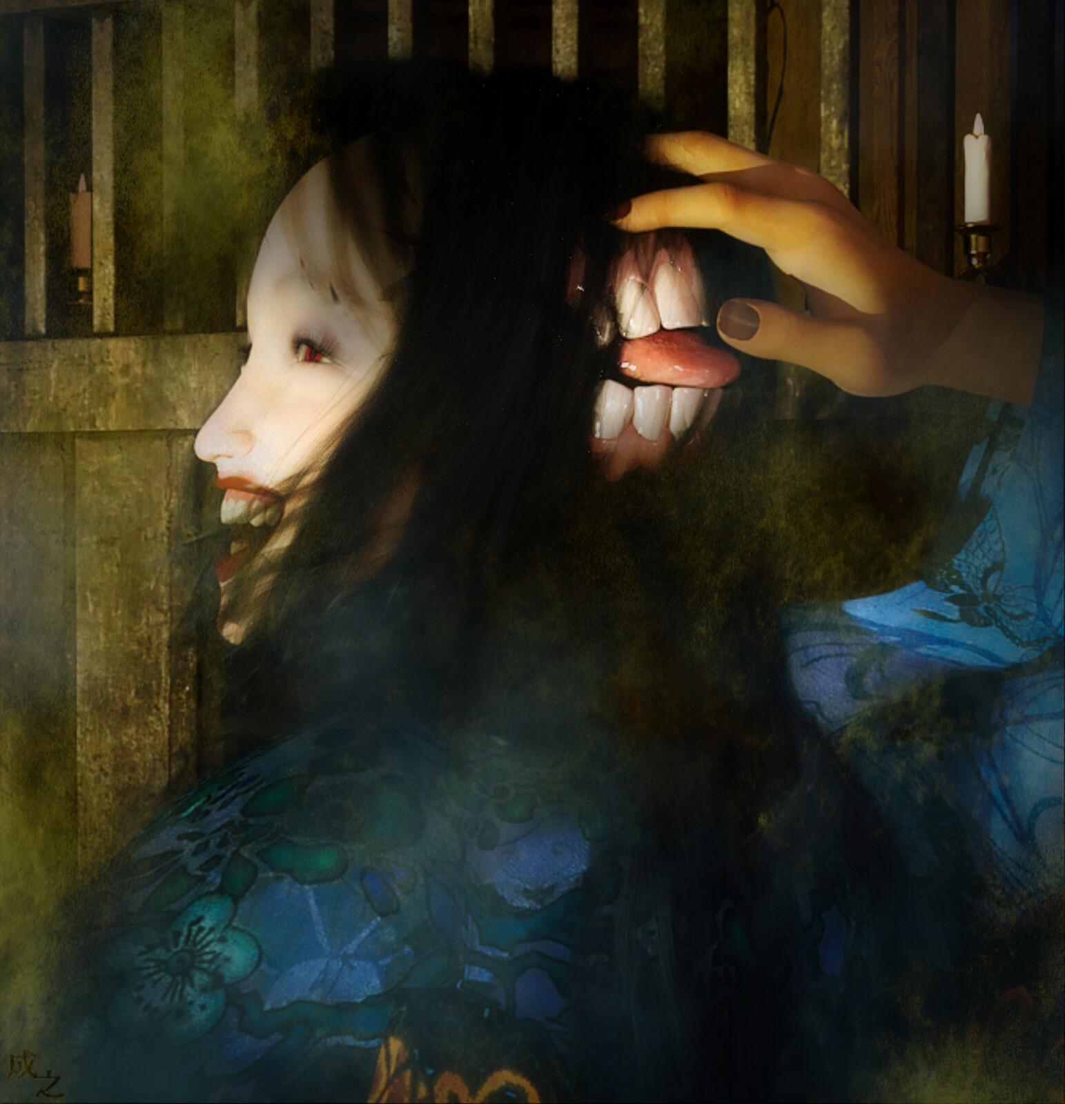 NARIYUKI SHIMAMOTO - FUTAKUCHI-ONNA (JAPANESE FEMALE YOKAI WITH A MOUTH ...