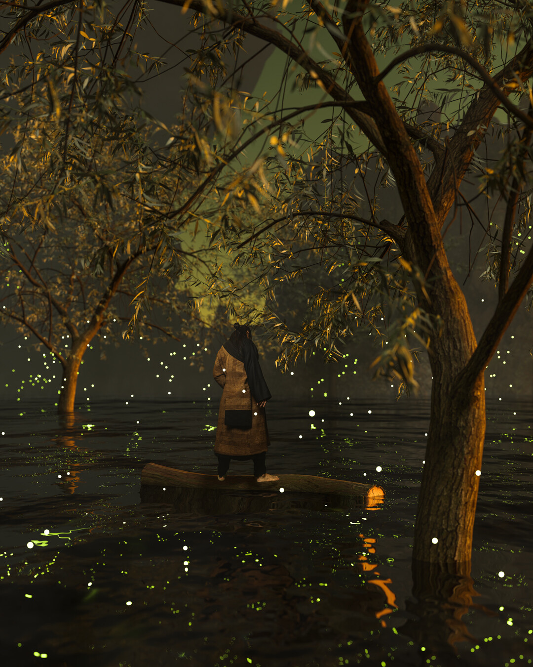 ArtStation - Floating with Fireflies