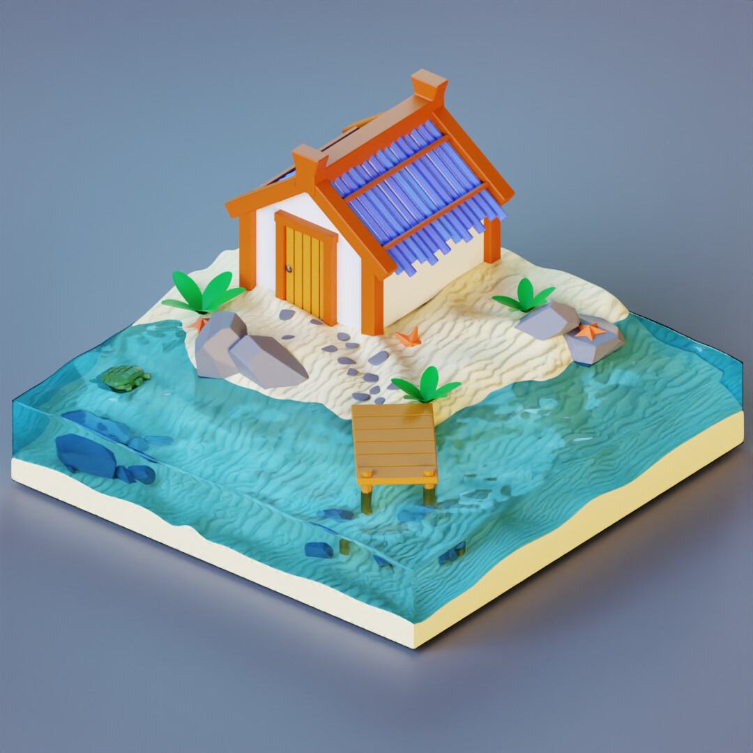 ArtStation - House on the island Low-poly 3D model