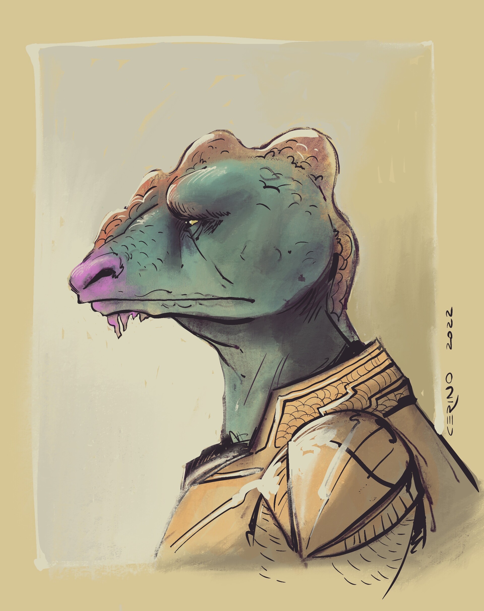 ArtStation - Lizzard warrior in orange armor