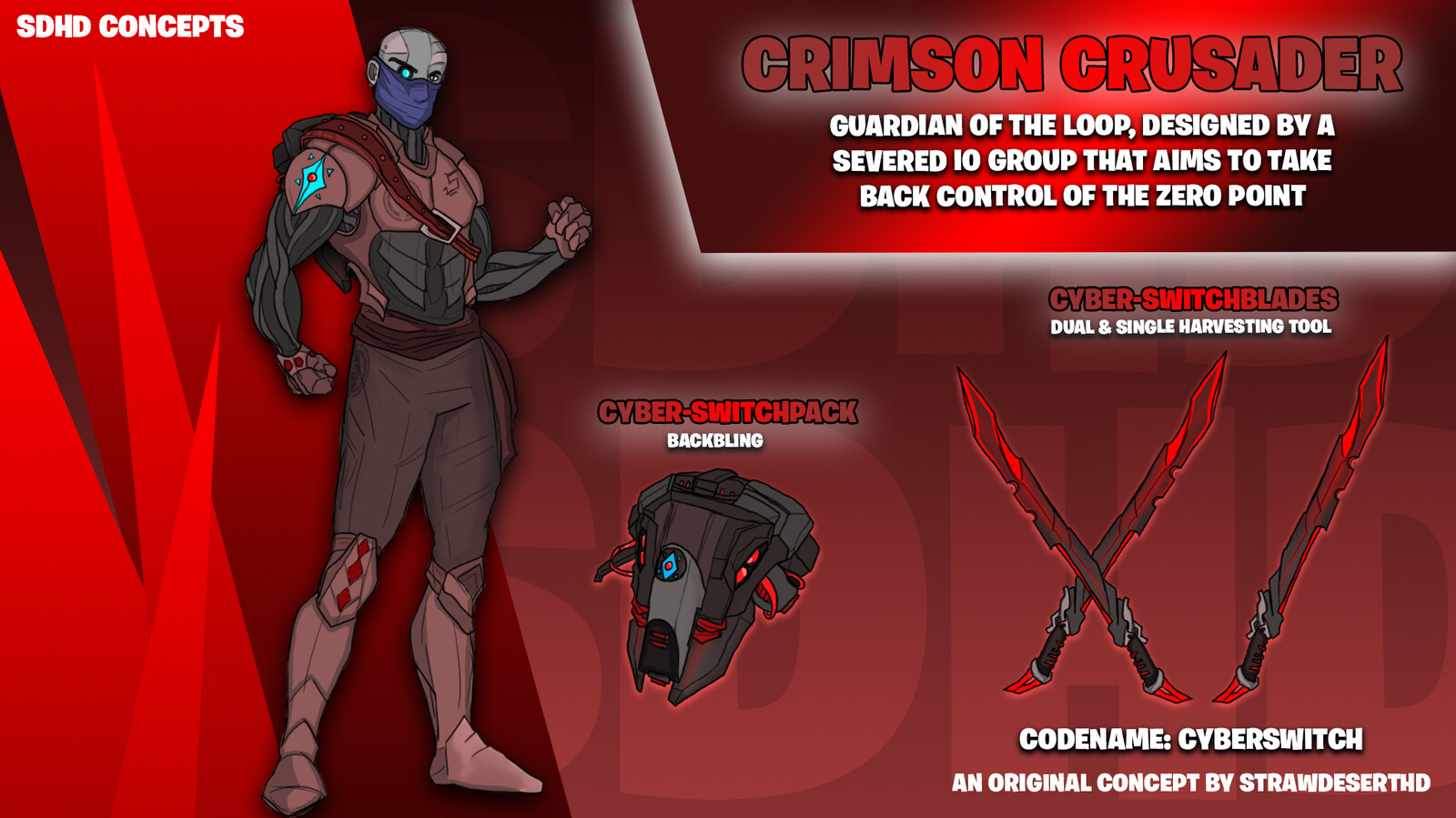 StrawDesertHD - The Crimson Crusader - A Cybernetic Android (Fan-Made) Fortnite Concept