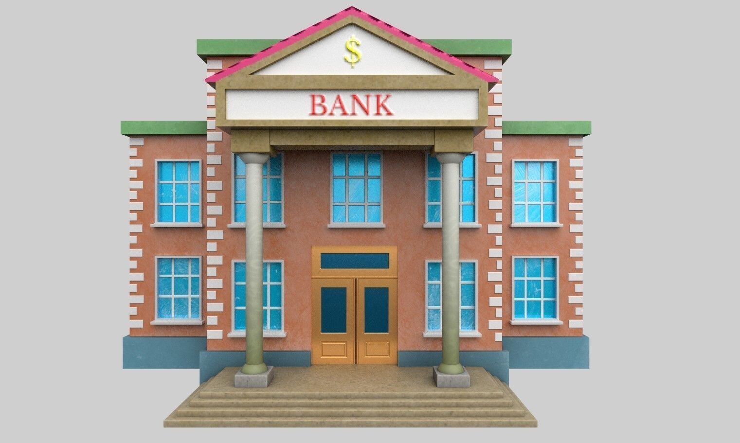 Anindya Roy - 3D Bank Building Low-poly Game ready Exterior Model