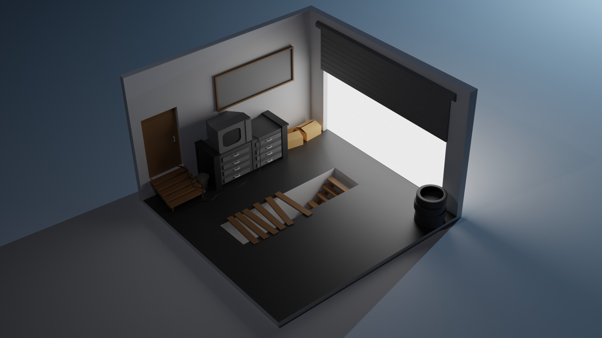 ArtStation - Low-poly garage without textures only material