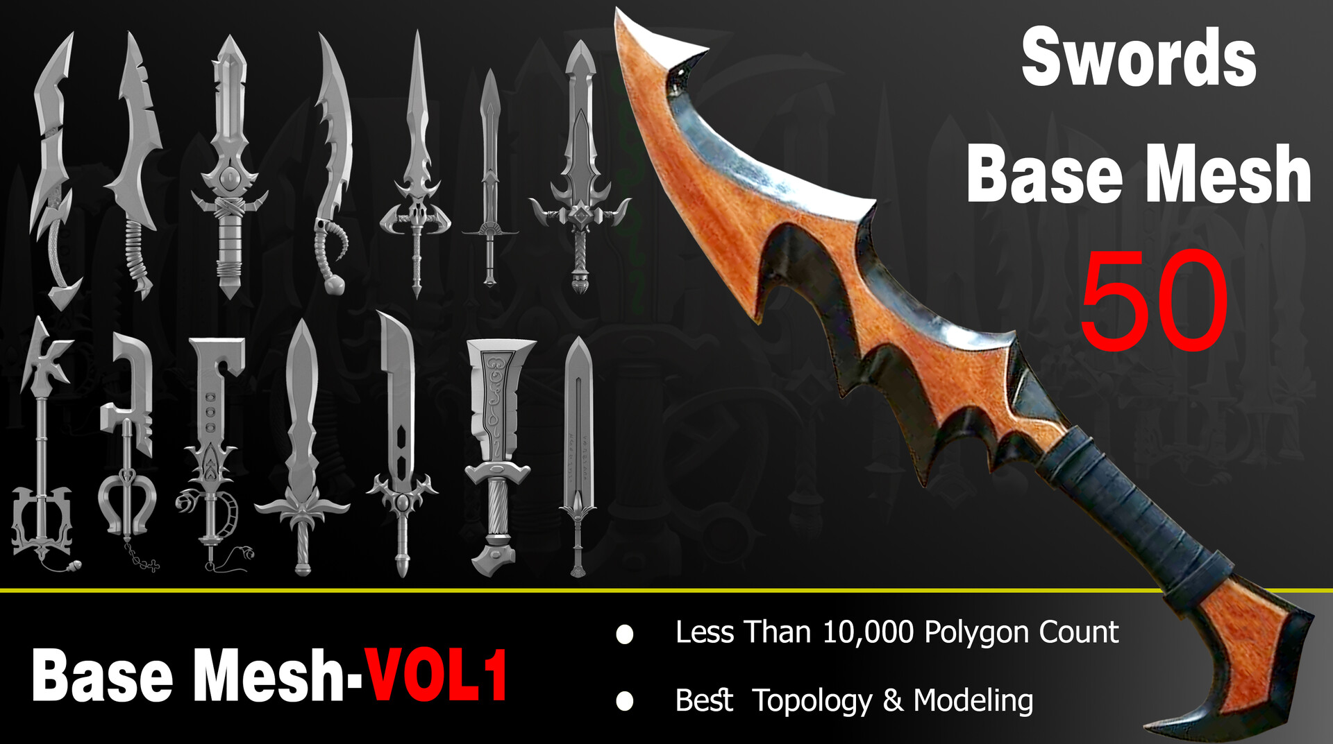 ArtStation - 50 Sword Basemesh ( Clean Topology