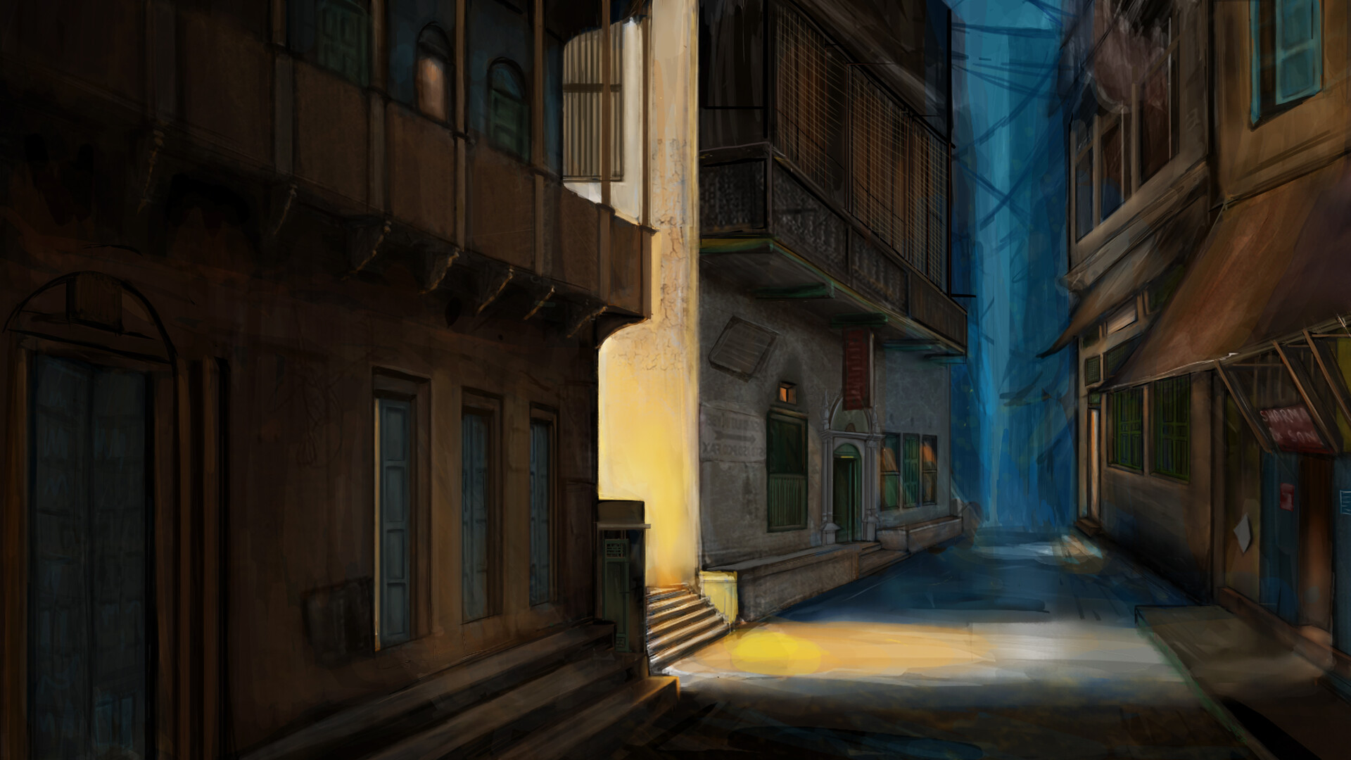 ArtStation - Night Street Concept art