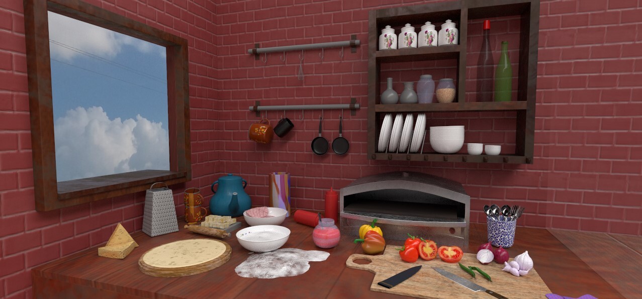 ArtStation - Pizza Making Small Kitchen (WIP)