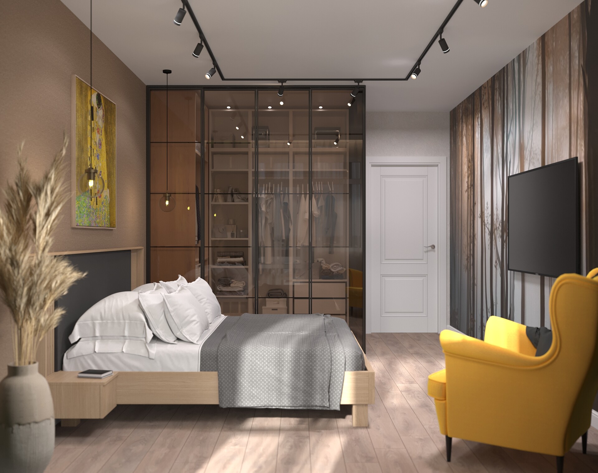 ArtStation - Bedroom with transparent wardrobe.