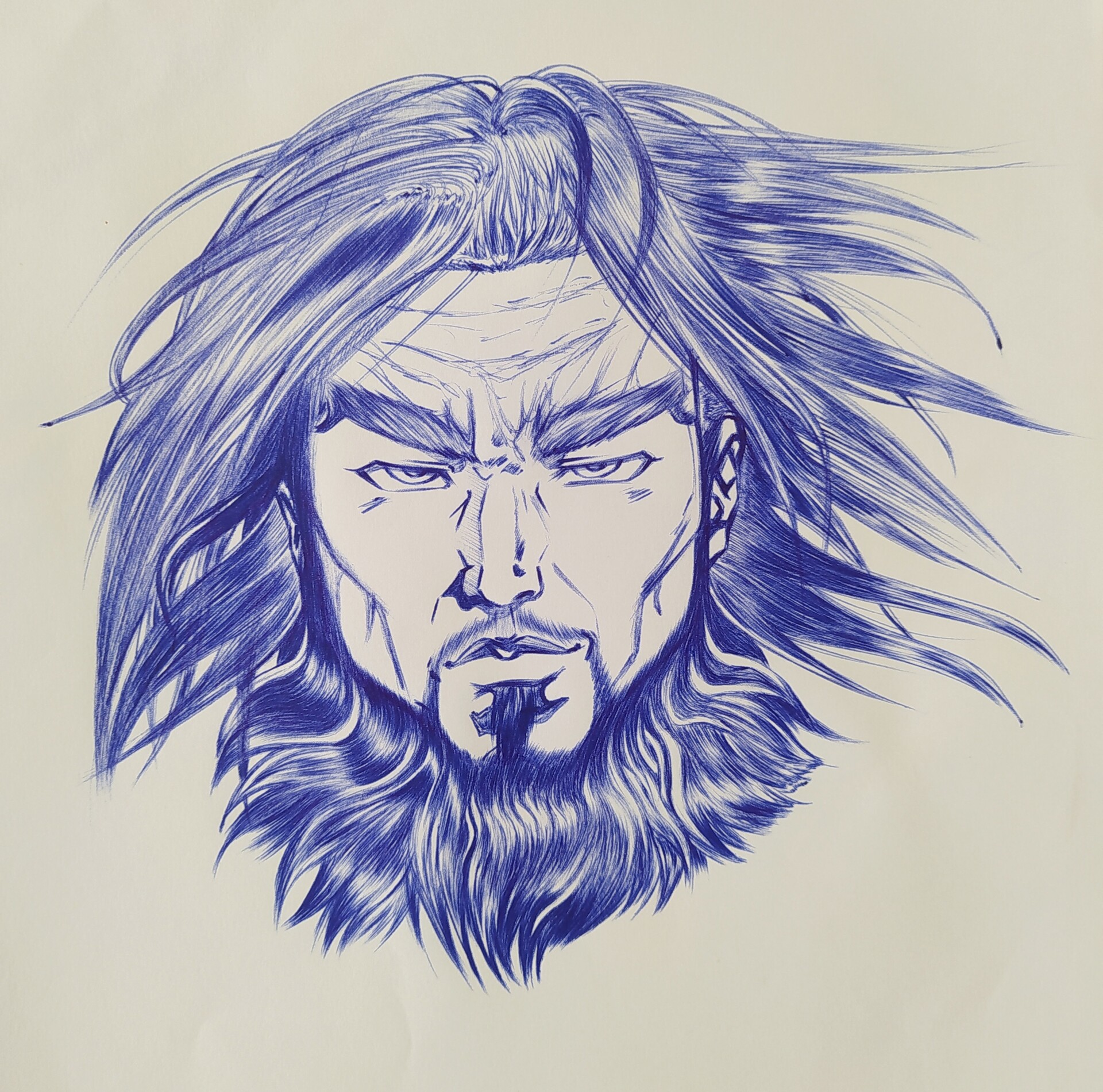 ArtStation - Bearded Hanma Yujiro drawing with blue bic pen