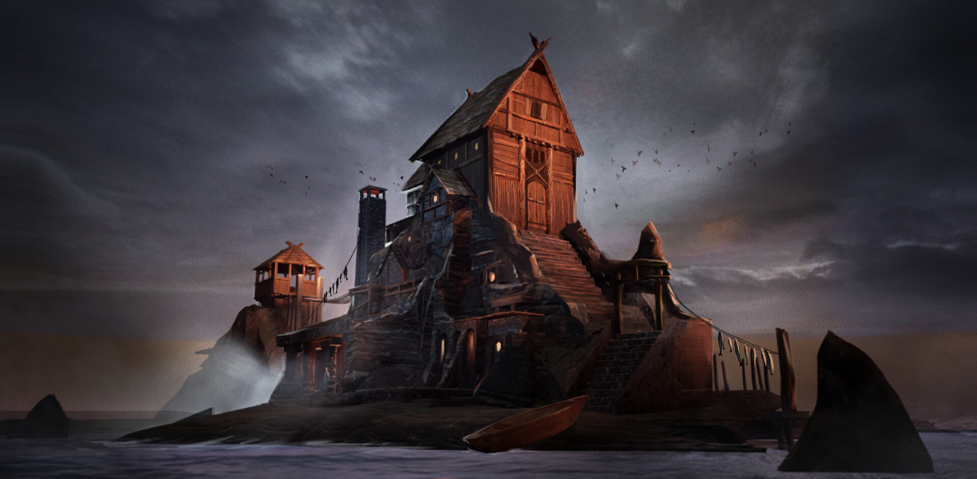 ArtStation - The Huldúfolk settlement, concept process