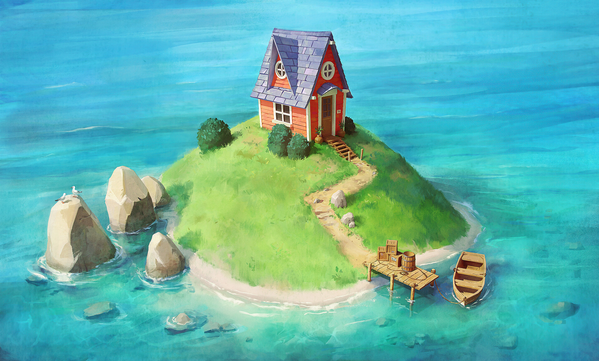 ArtStation - Little house in the middle of the sea.