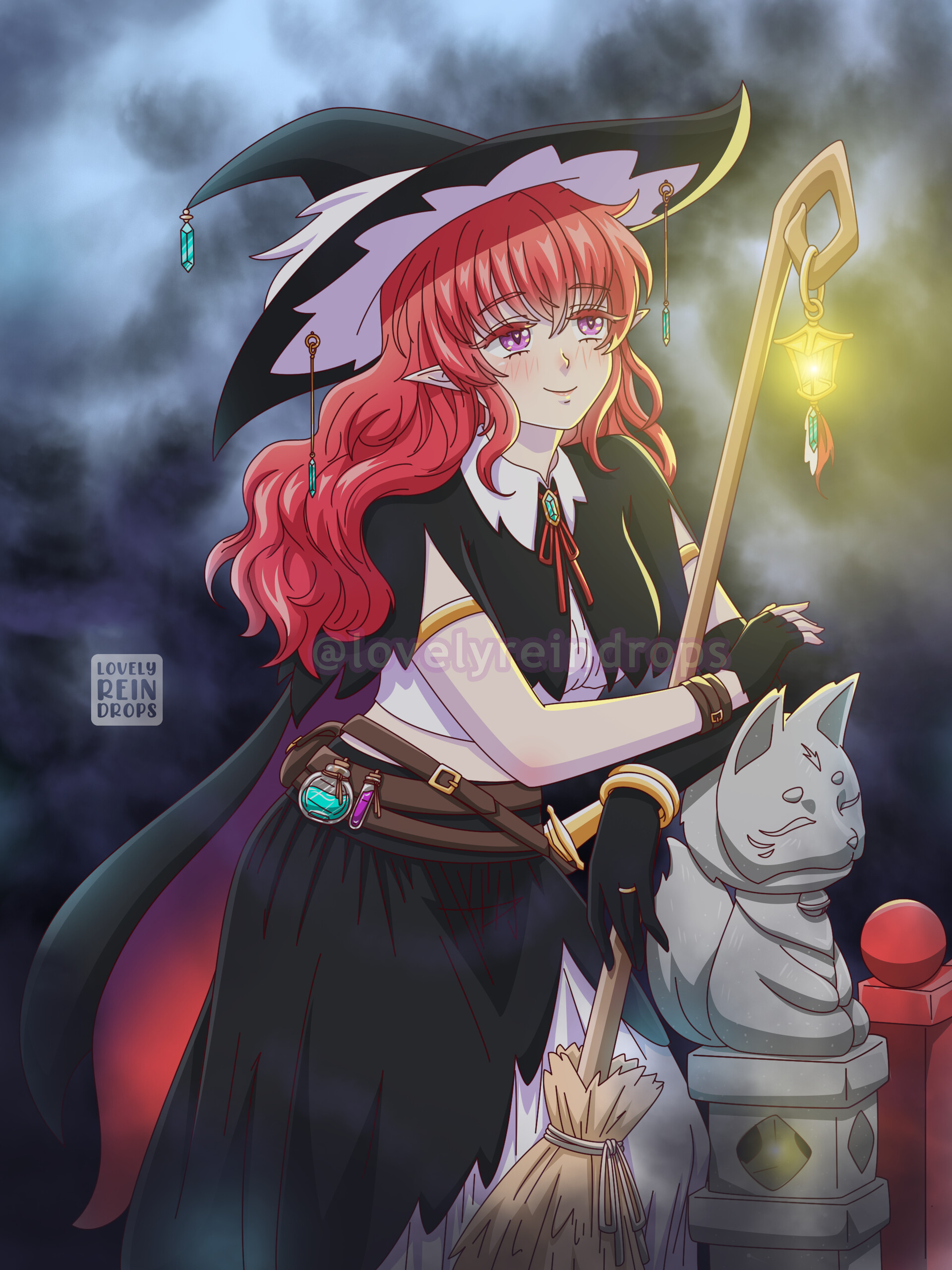 ArtStation - [OC] Scarlet The Elf Mage_Night Mode