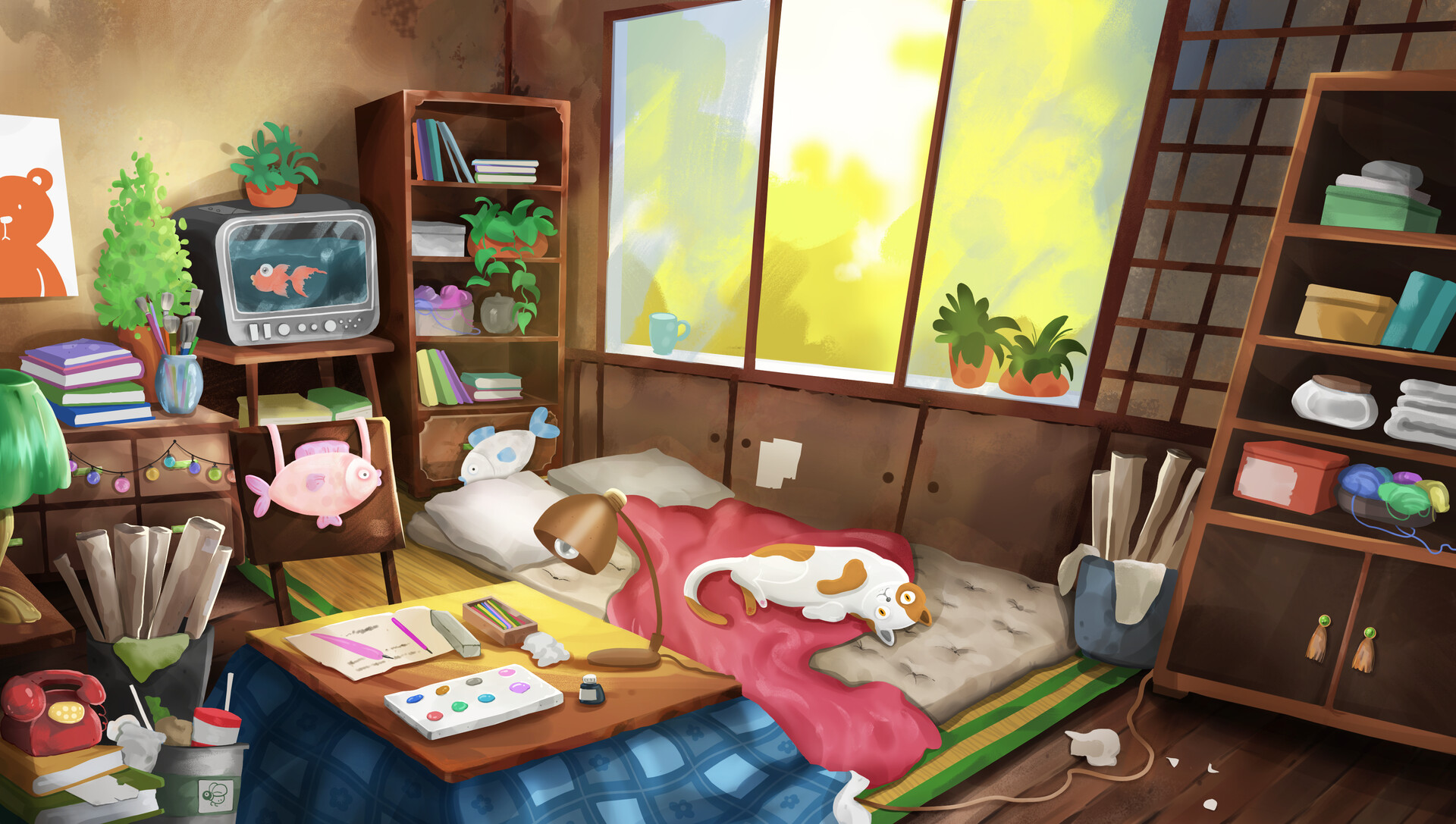 ArtStation - Lazy cat in his room 2021
