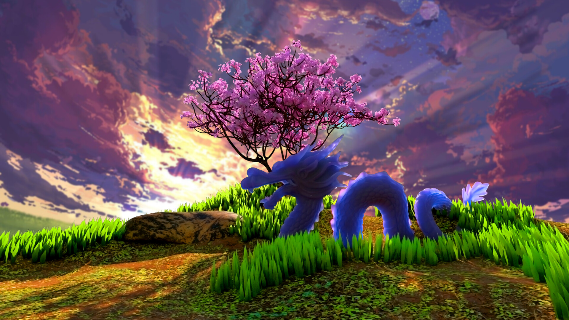 ArtStation - Sakura tree with a dragon simple elements yet effective ...