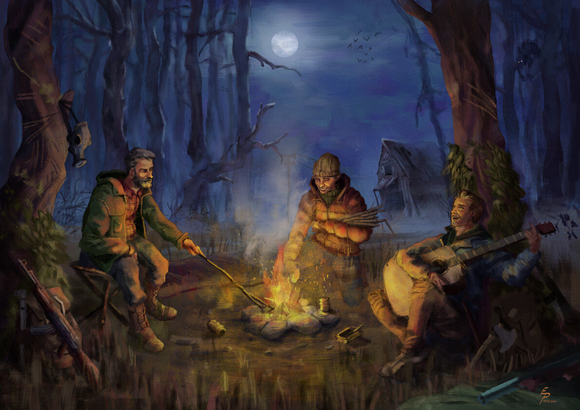 ArtStation - Post-apocalyptic campfire scene