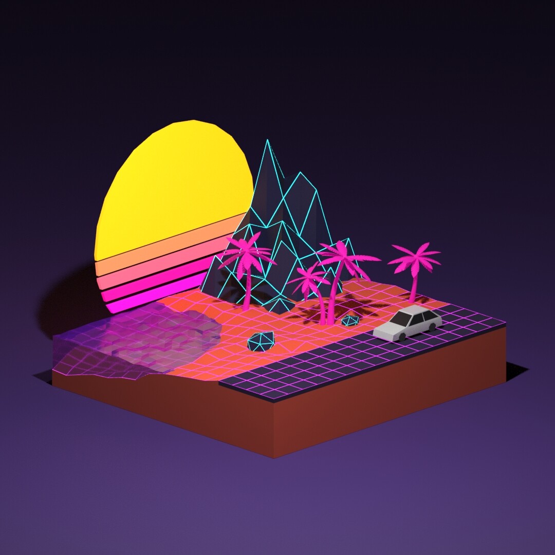ArtStation - Isometric Synthwave Landscape
