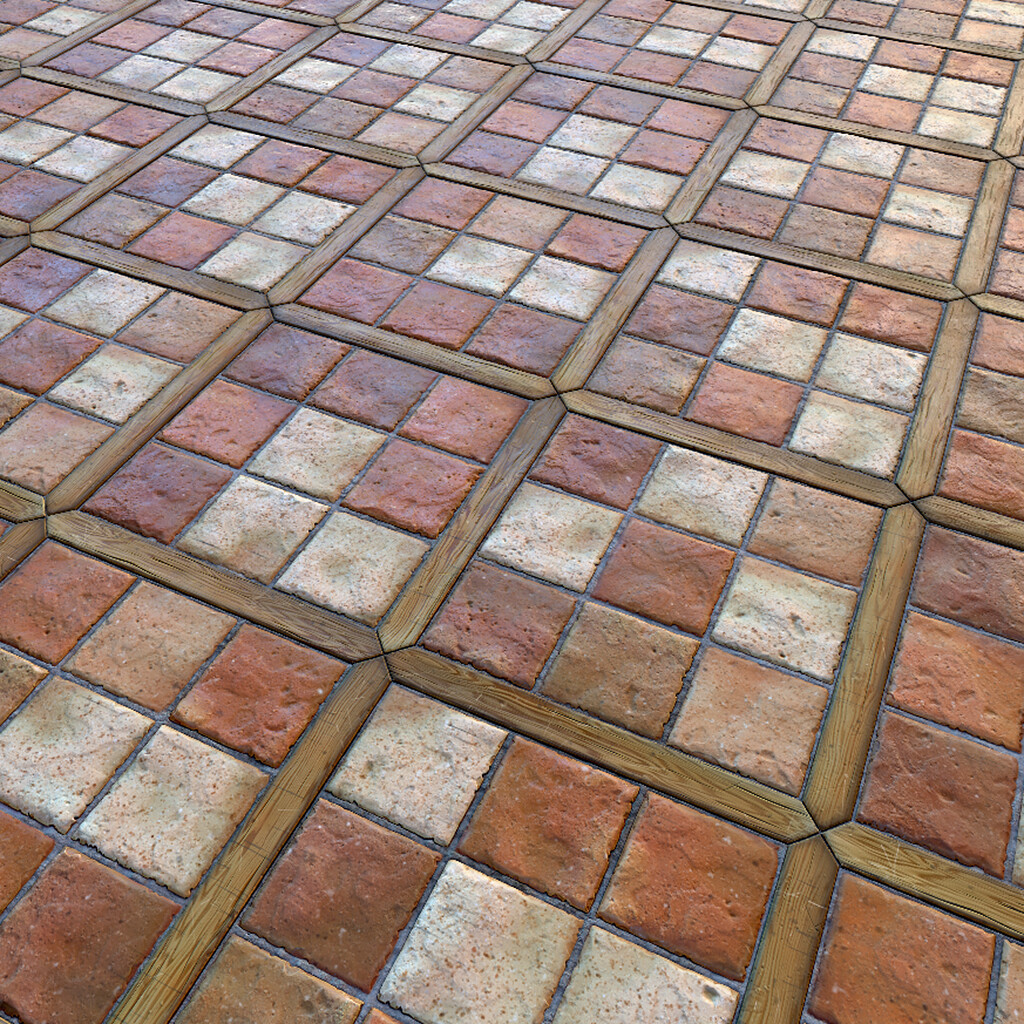 ArtStation - Terra Cotta Tiles and Wood Frames Material Study
