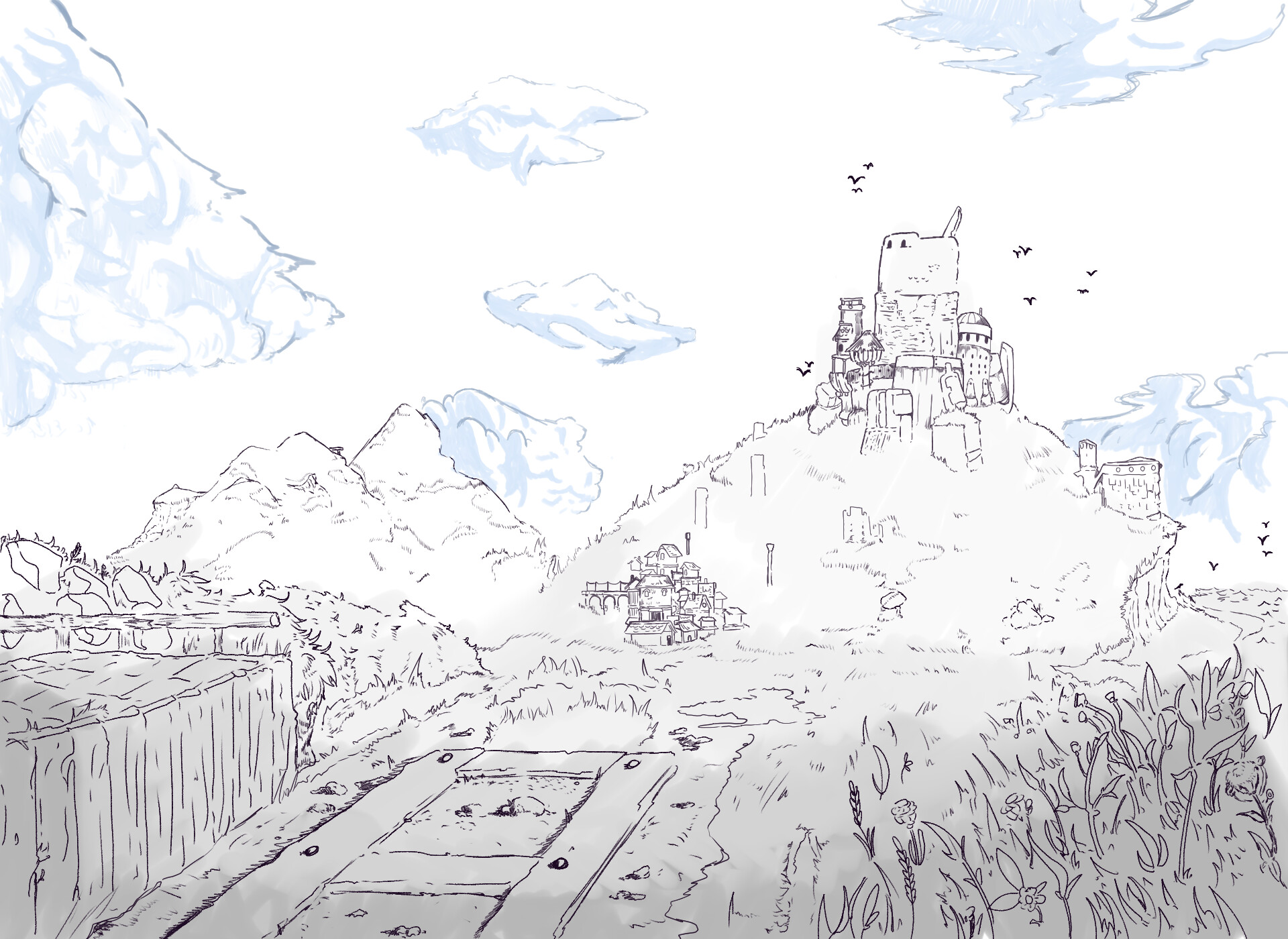 ArtStation - Lined Scenery with Color WIP