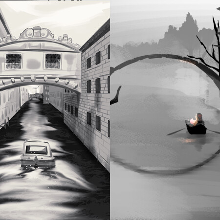 ArtStation - Landscape drawing (Grayscale)